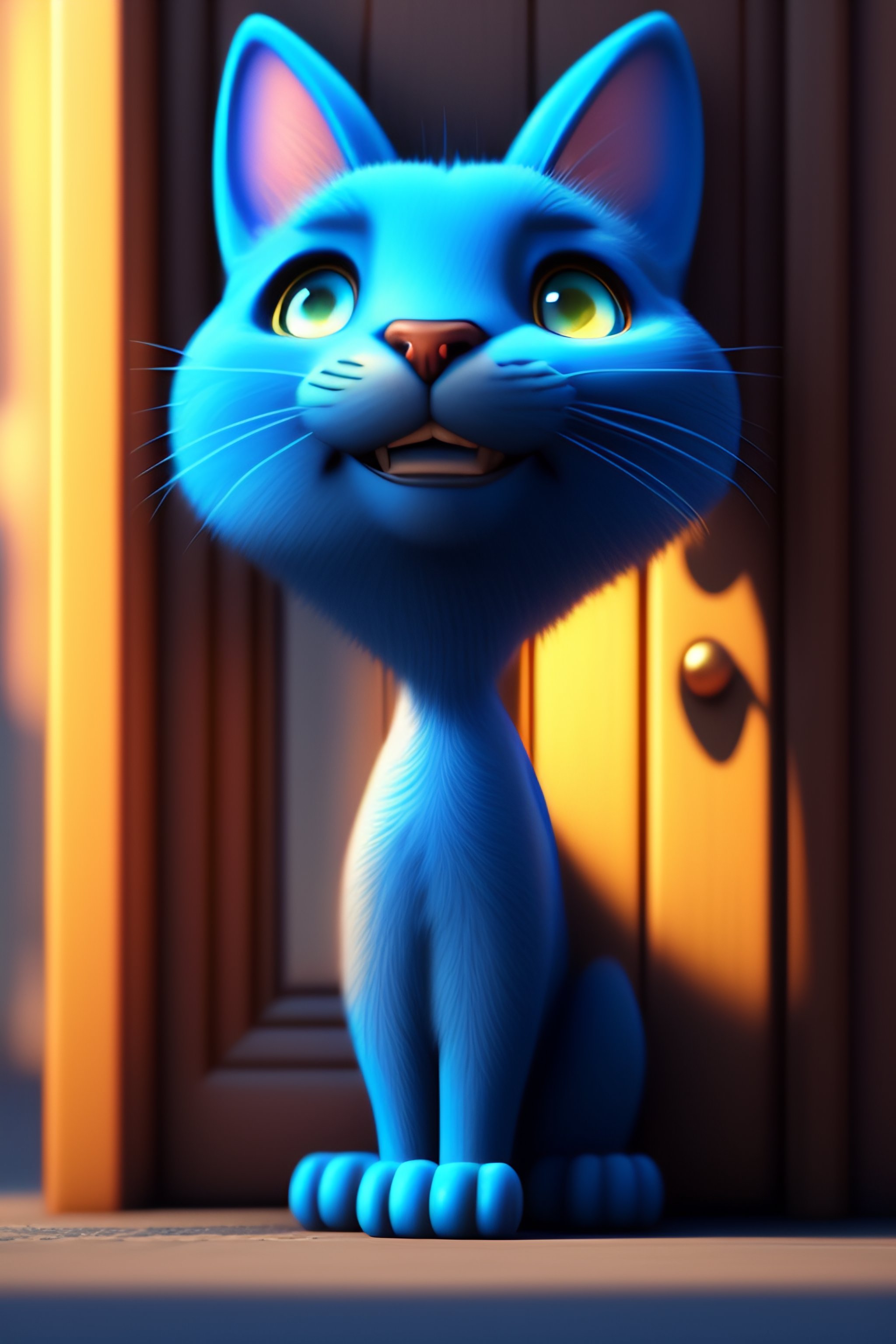 Lexica - Blue cat, long hair short legs, pixar style, moor cartoon ...