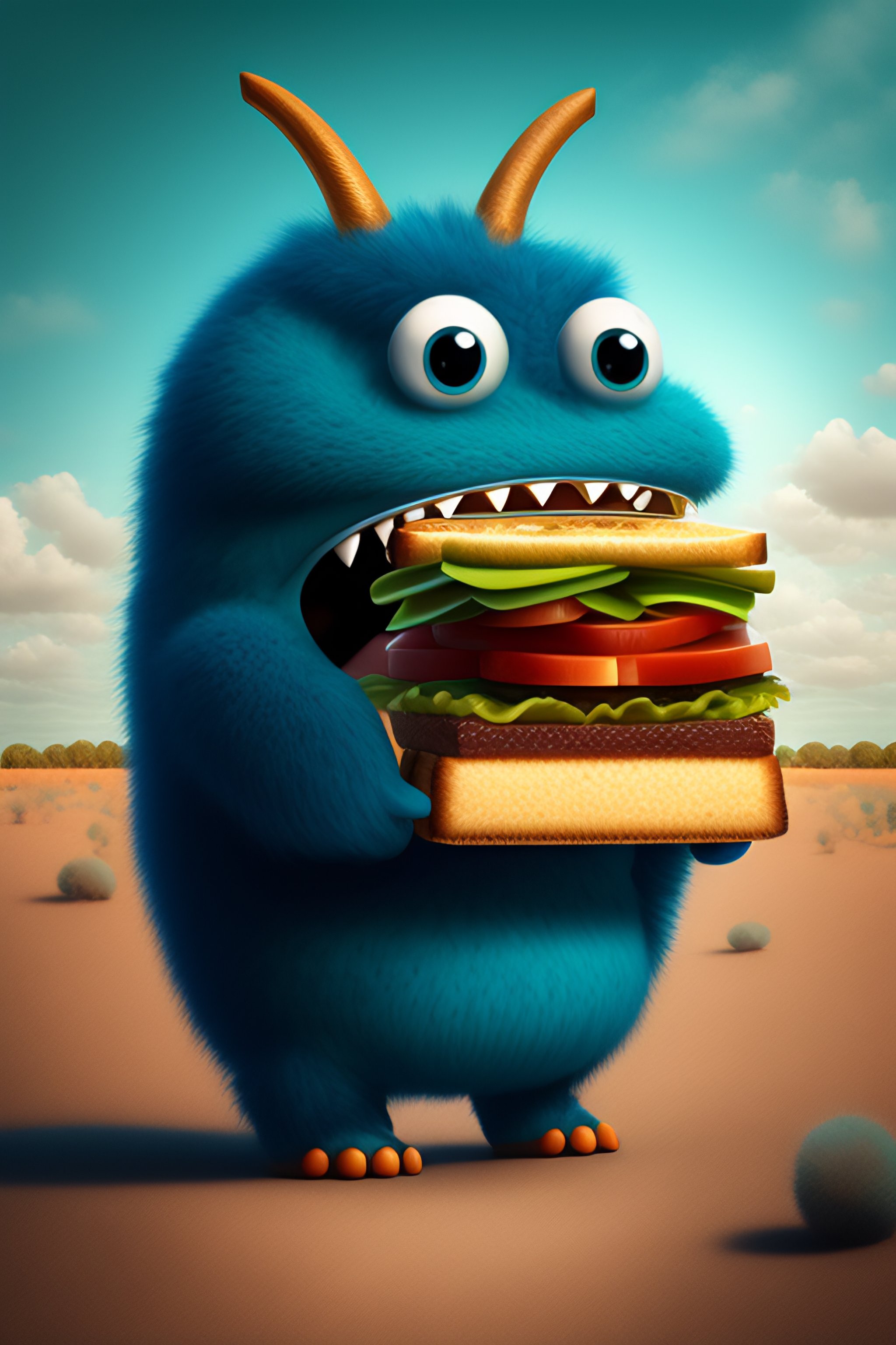 Lexica - Cartoon monster with a sandwich
