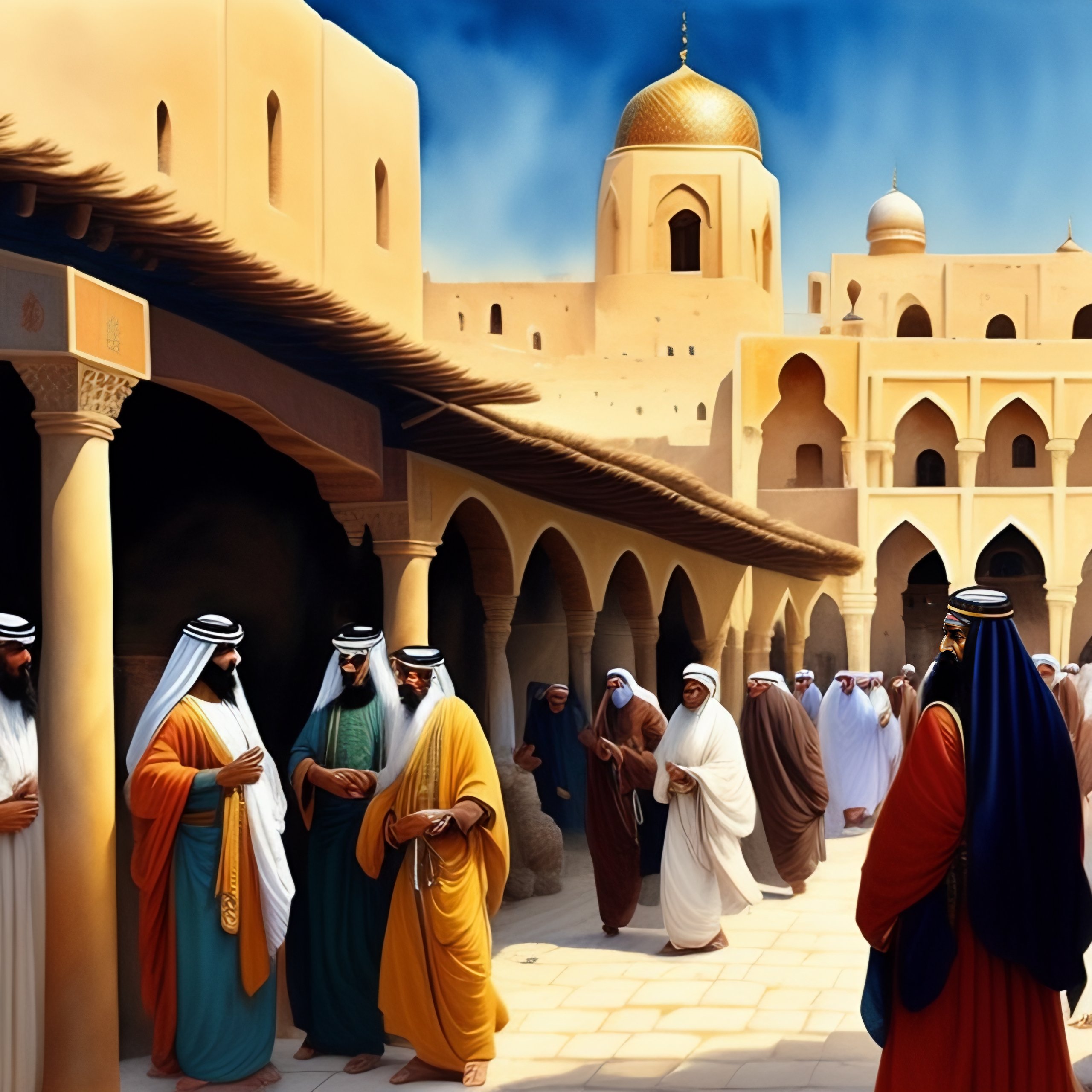 Lexica - A watercolor painting of an 8th century group of eight Arab ...