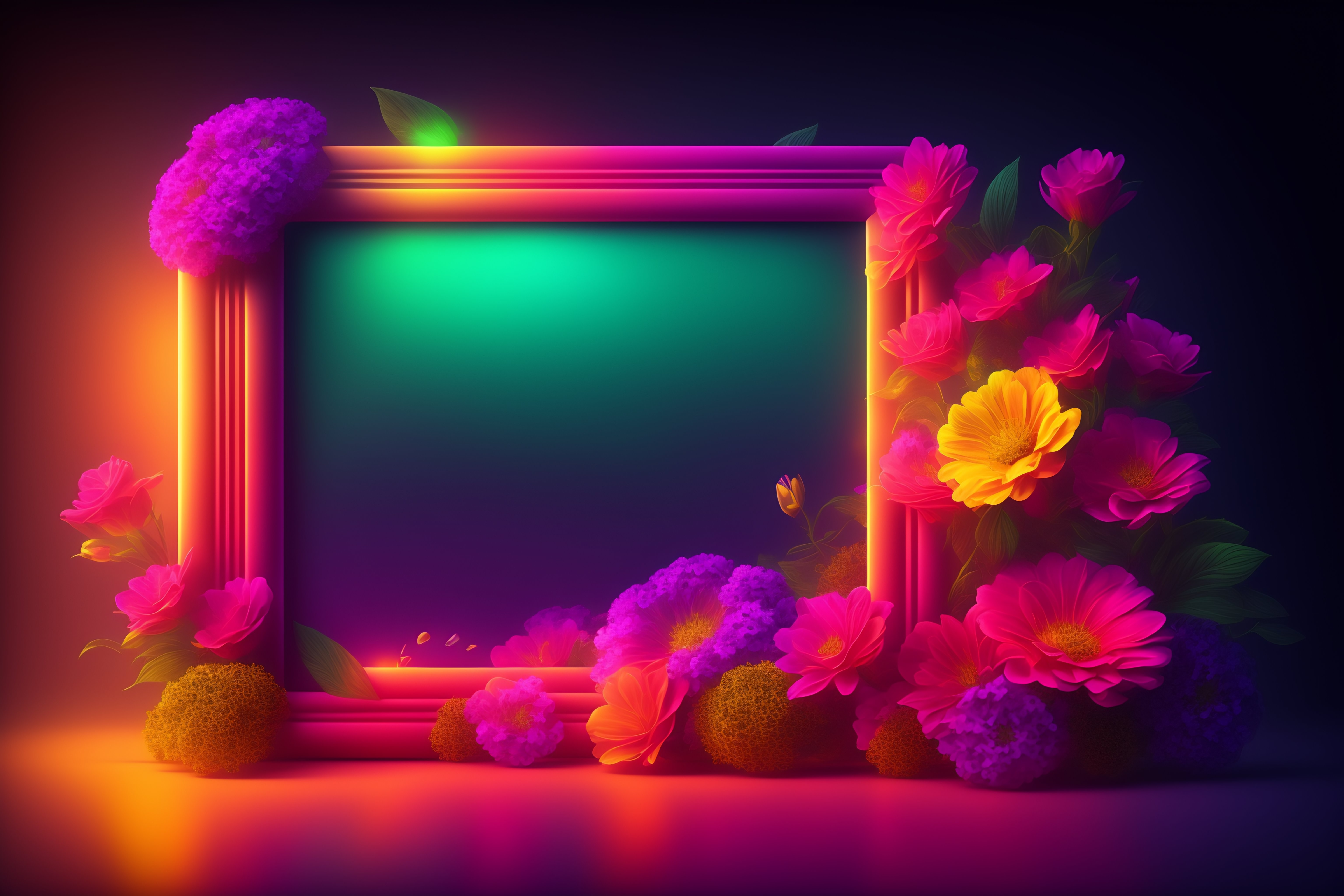 Lexica - Neon flowers in a Picture Frame illustration cinematic SFX VFX hd