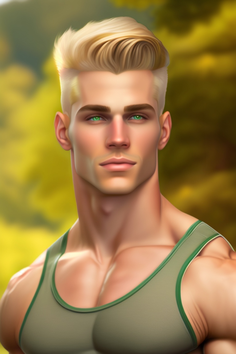 Lexica - Young man, blonde, short hair, light skin, green eyes, no ...