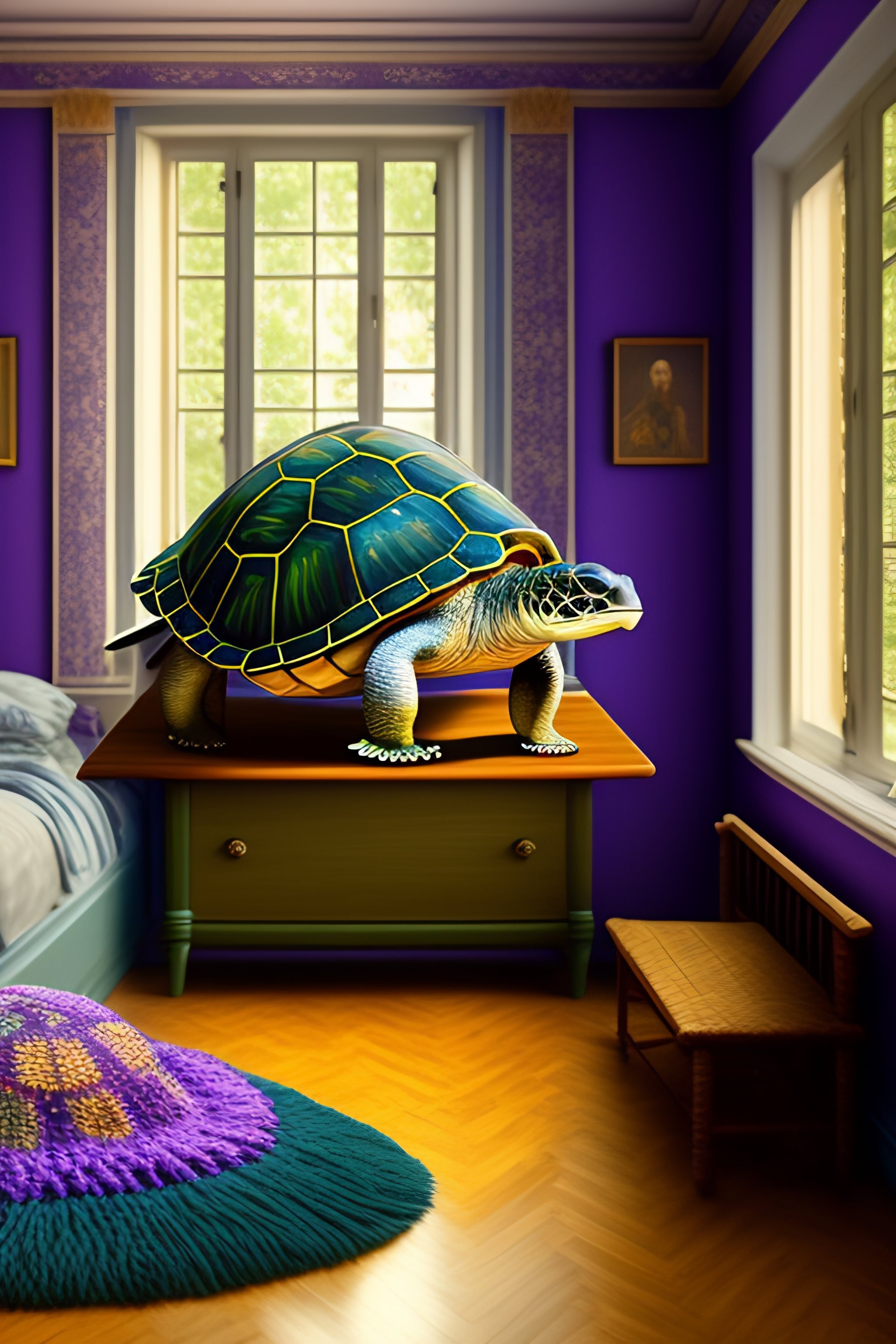 Lexica - Turtle in a small white house, color purple , style as vincent ...