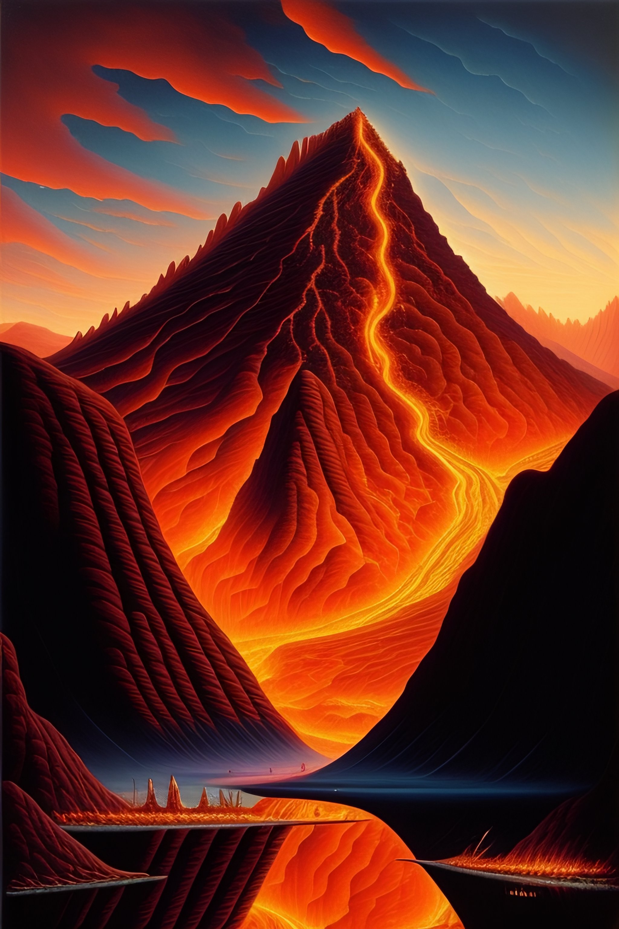 Lexica - Giants chained to a mountain of lava, art by johfra bosschart