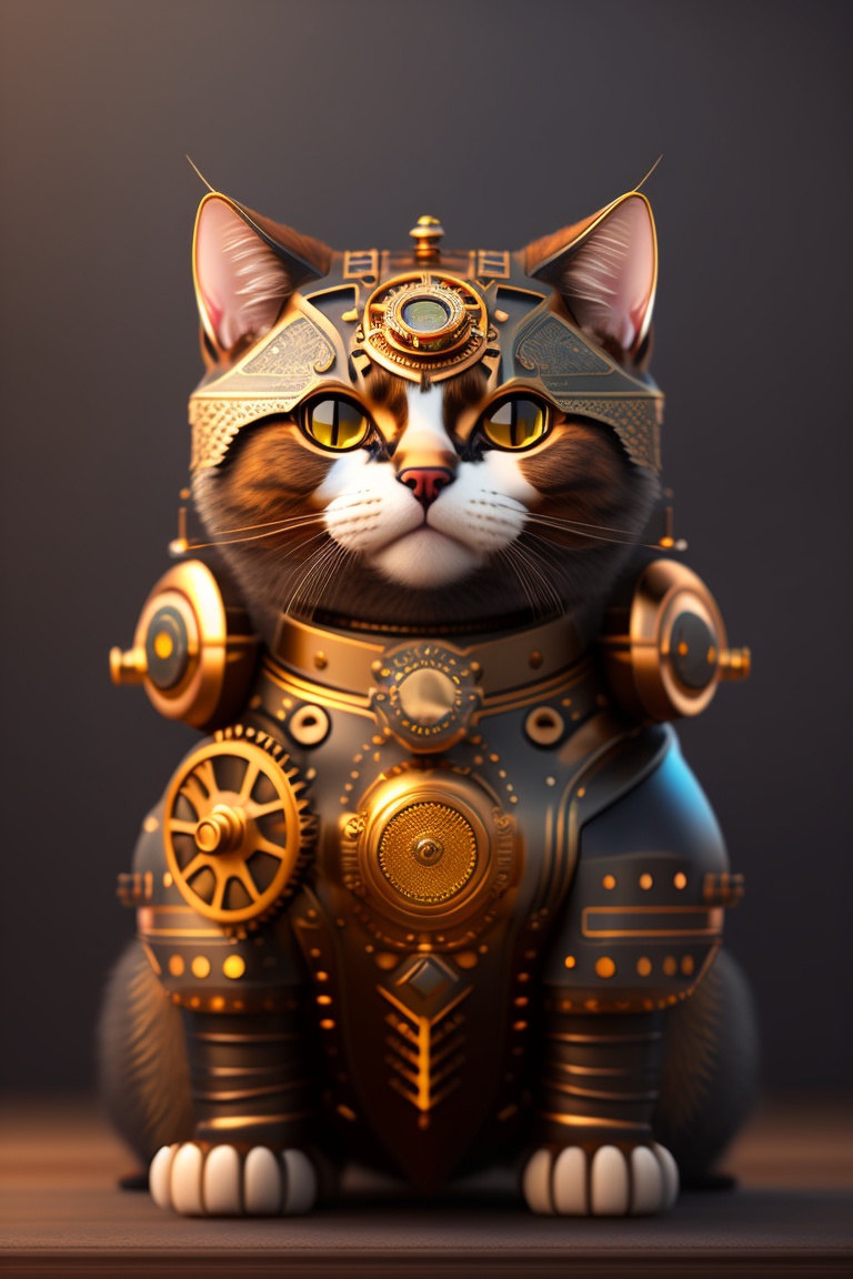 Lexica - Steampunk prototype robot cat made from gears, on a null ...