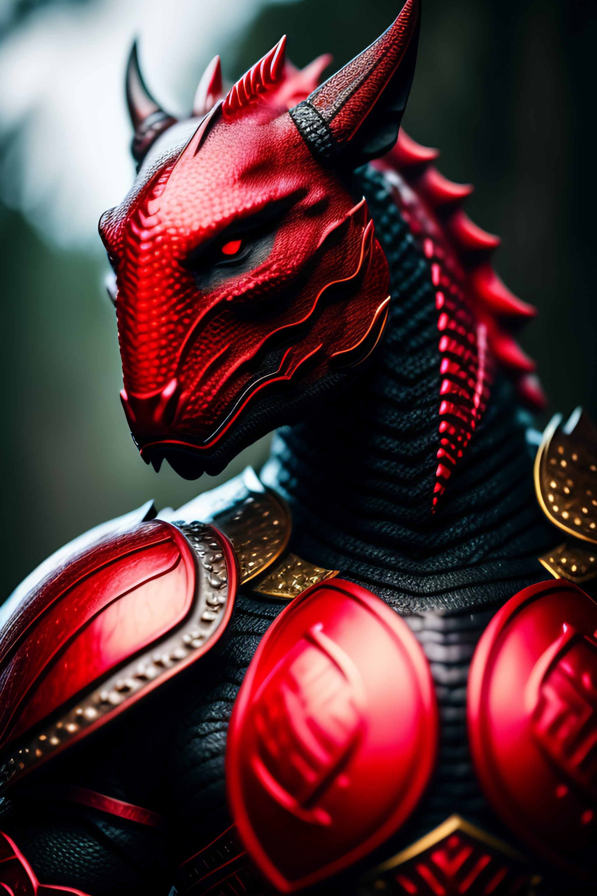Lexica - Dragonborn with red scales in black armour body shot, highly ...