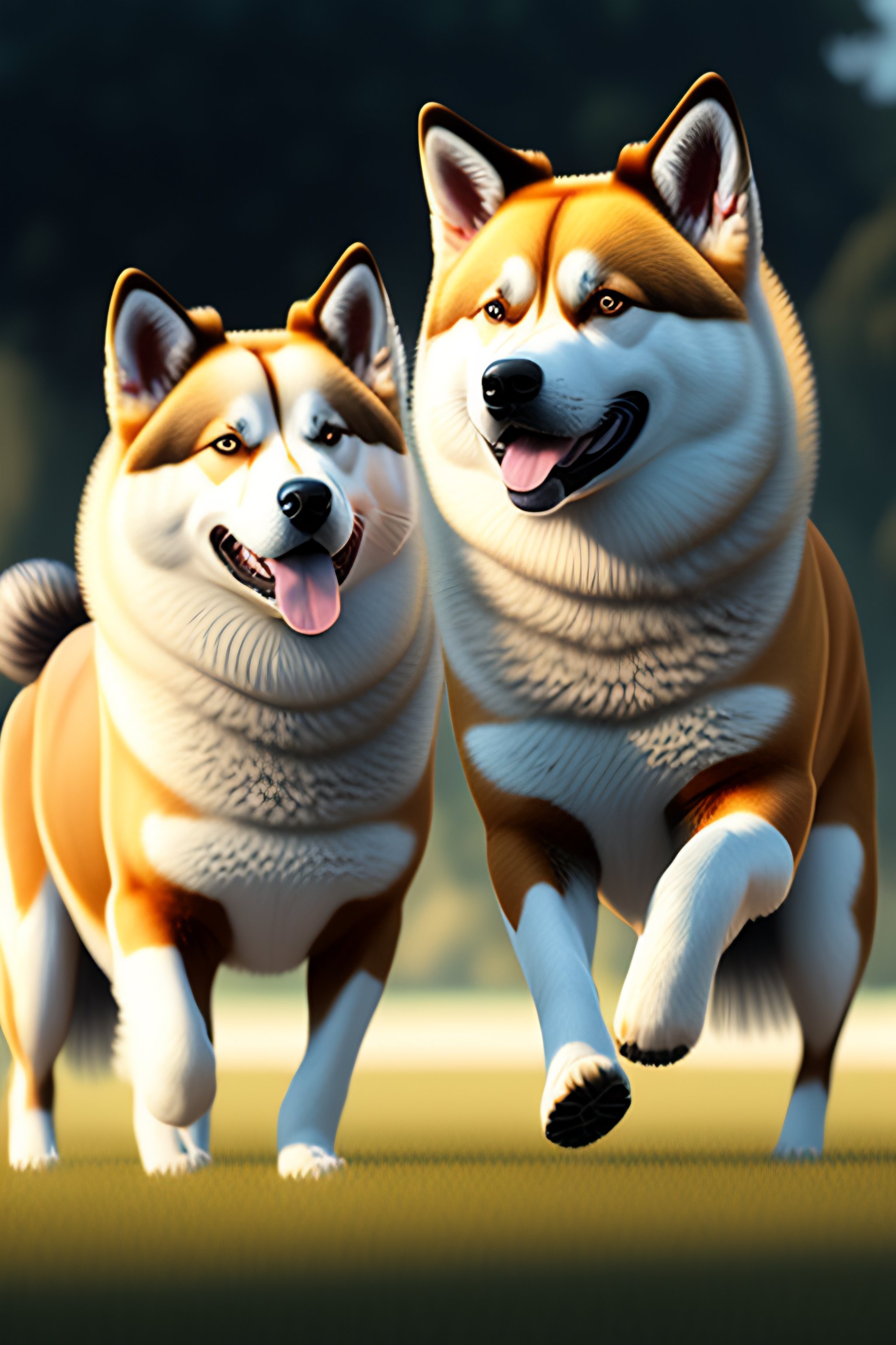 Lexica - Two Akita Inus in Love hearts flying around playing with ...