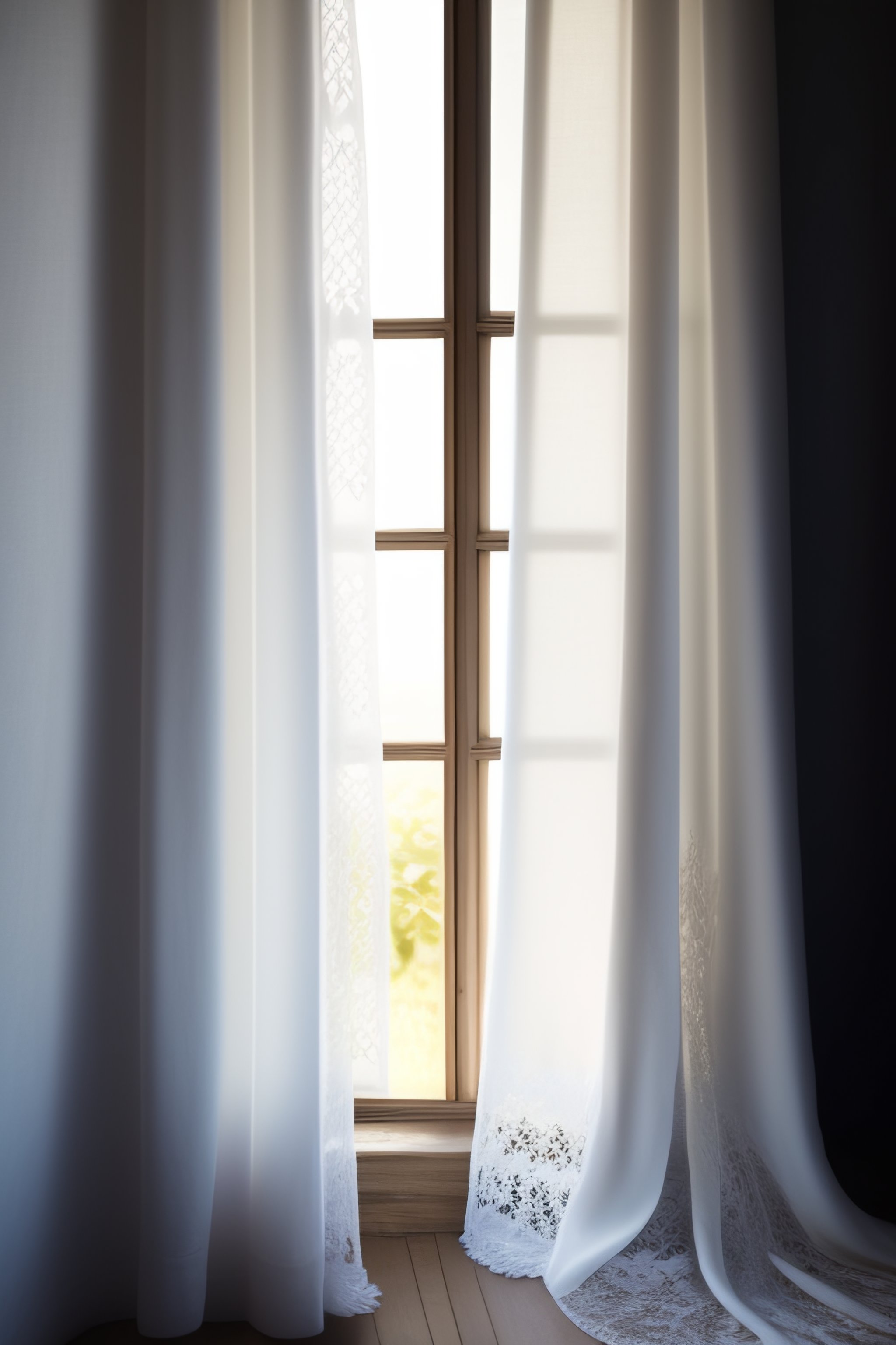 Lexica - Photograph of linen white curtains swaying in the wind lace ...