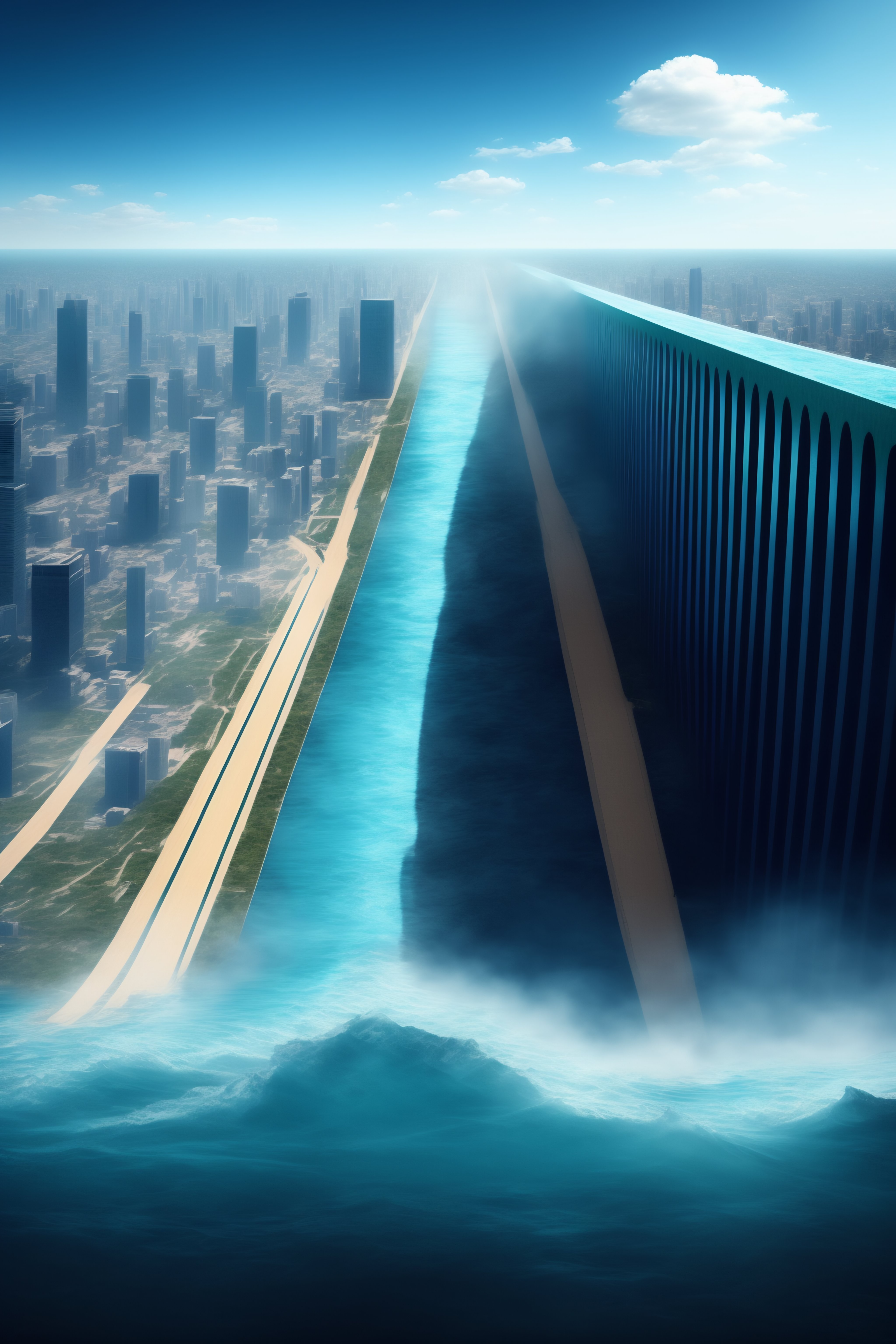 Lexica - Dam cracked, massive blue water flooding, flooded office ...