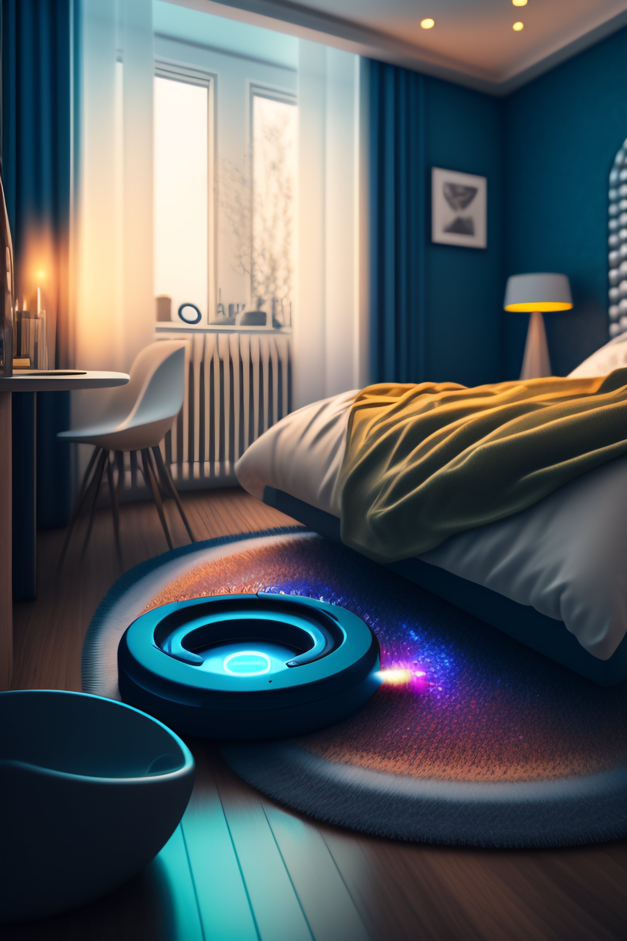 Lexica - Profesdional cleaning bedroom with a science fiction machine