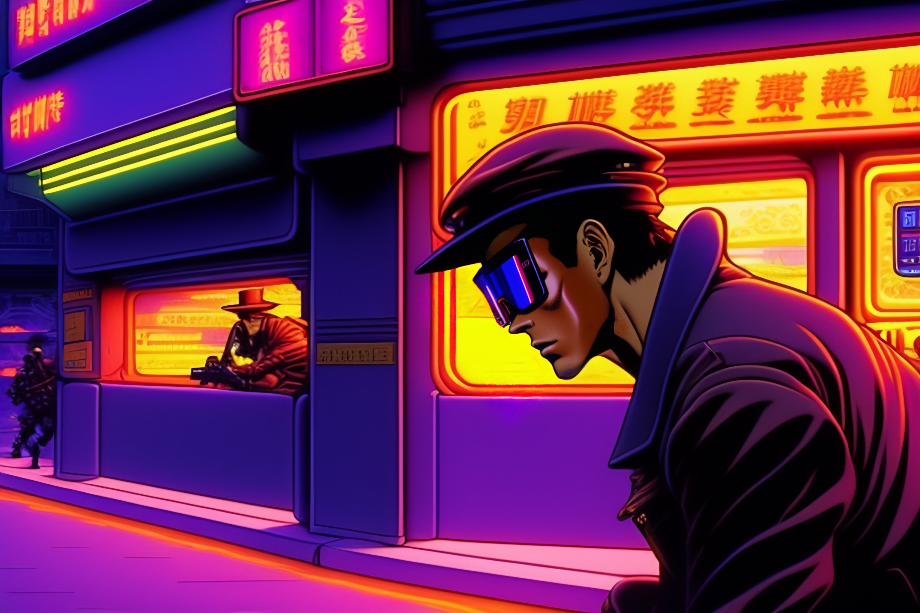 Lexica - Vintage 90's anime style environmental wide shot of a robber ...