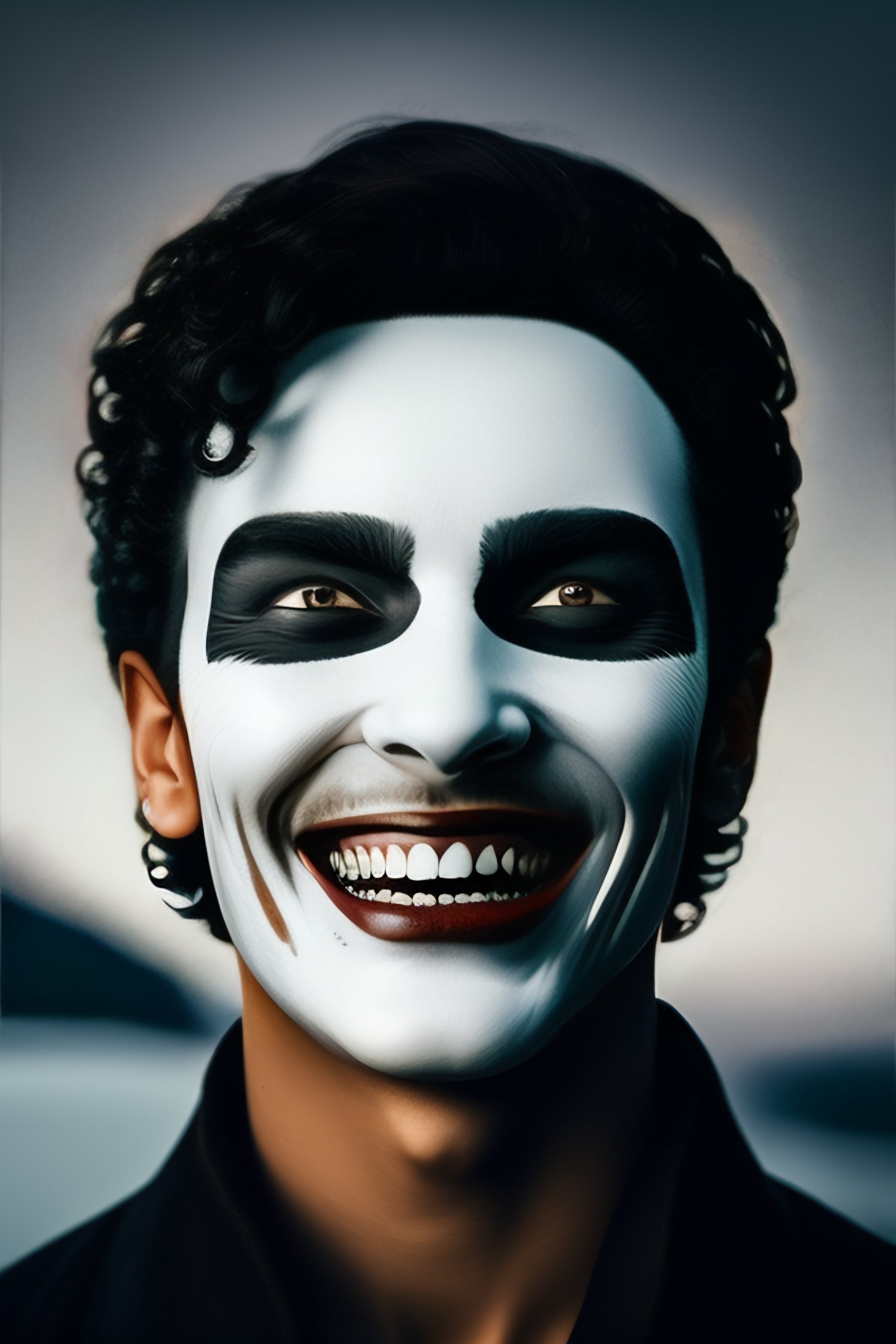 Lexica - Weird creepy horror monster, white face, black eyes, creepy smile