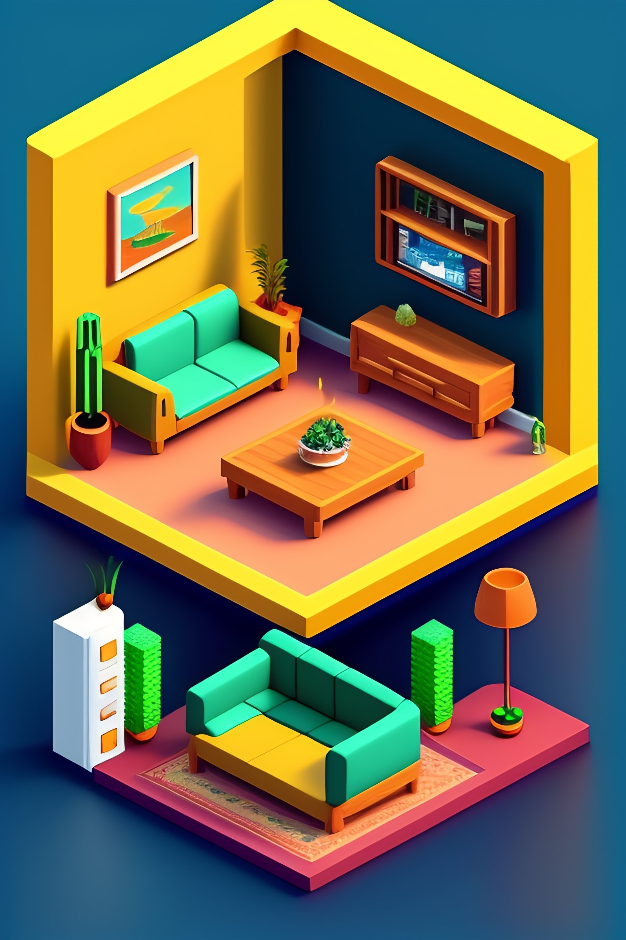 Lexica - Detailed isometric living room, 8 bits