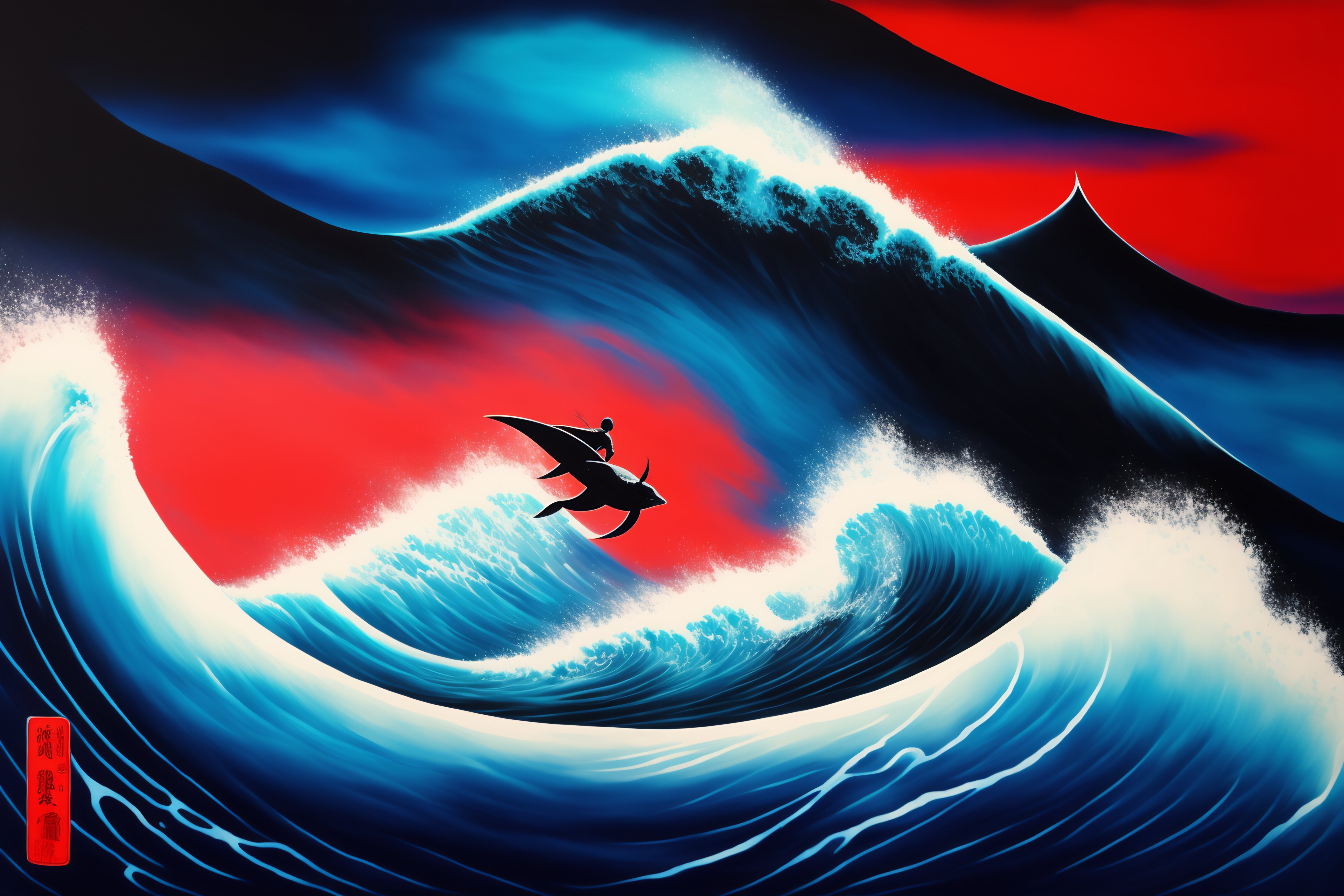 Lexica - Moby dik jumping out of waves in japanese style in Traditional ...