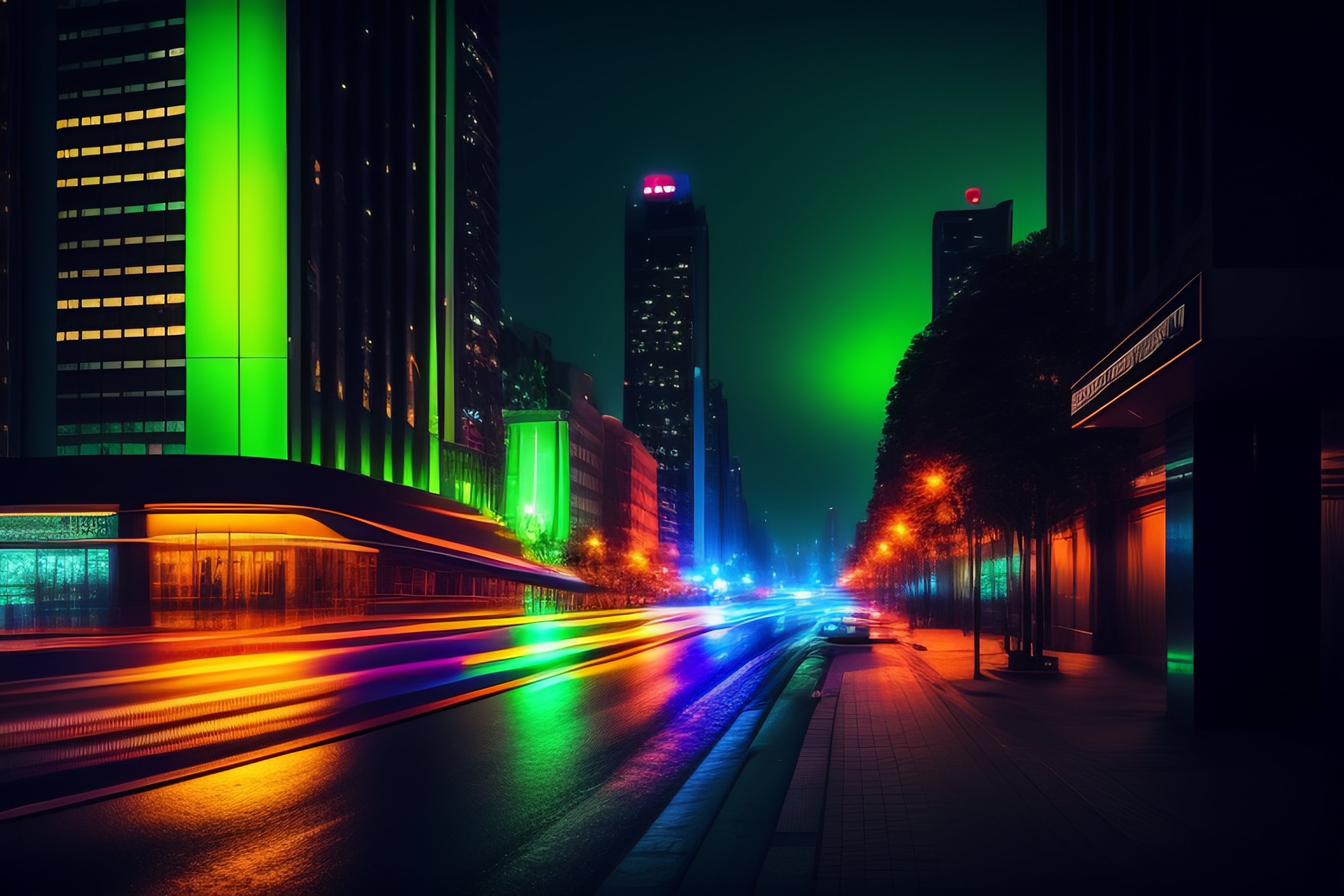 Lexica - City streets black and green galaxy, space, color lights ...