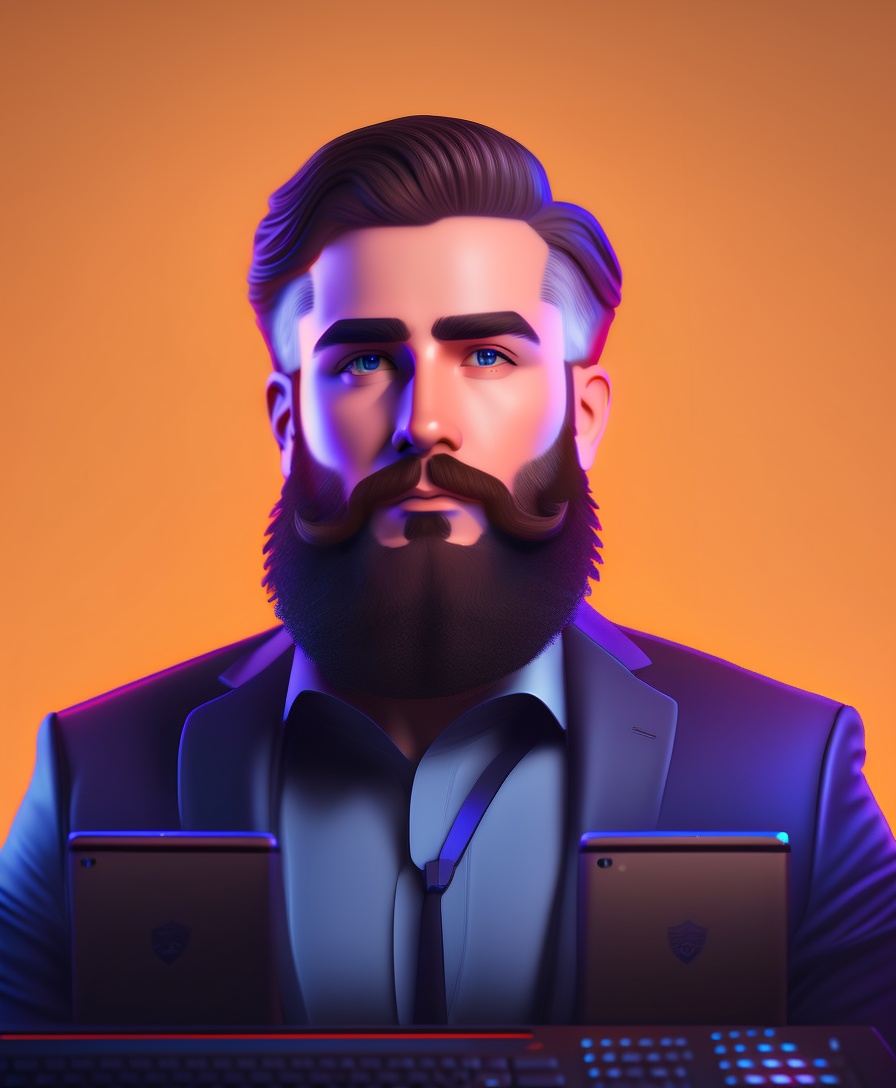 Lexica - Portrait of a little bearded men graphic designing on computer ...