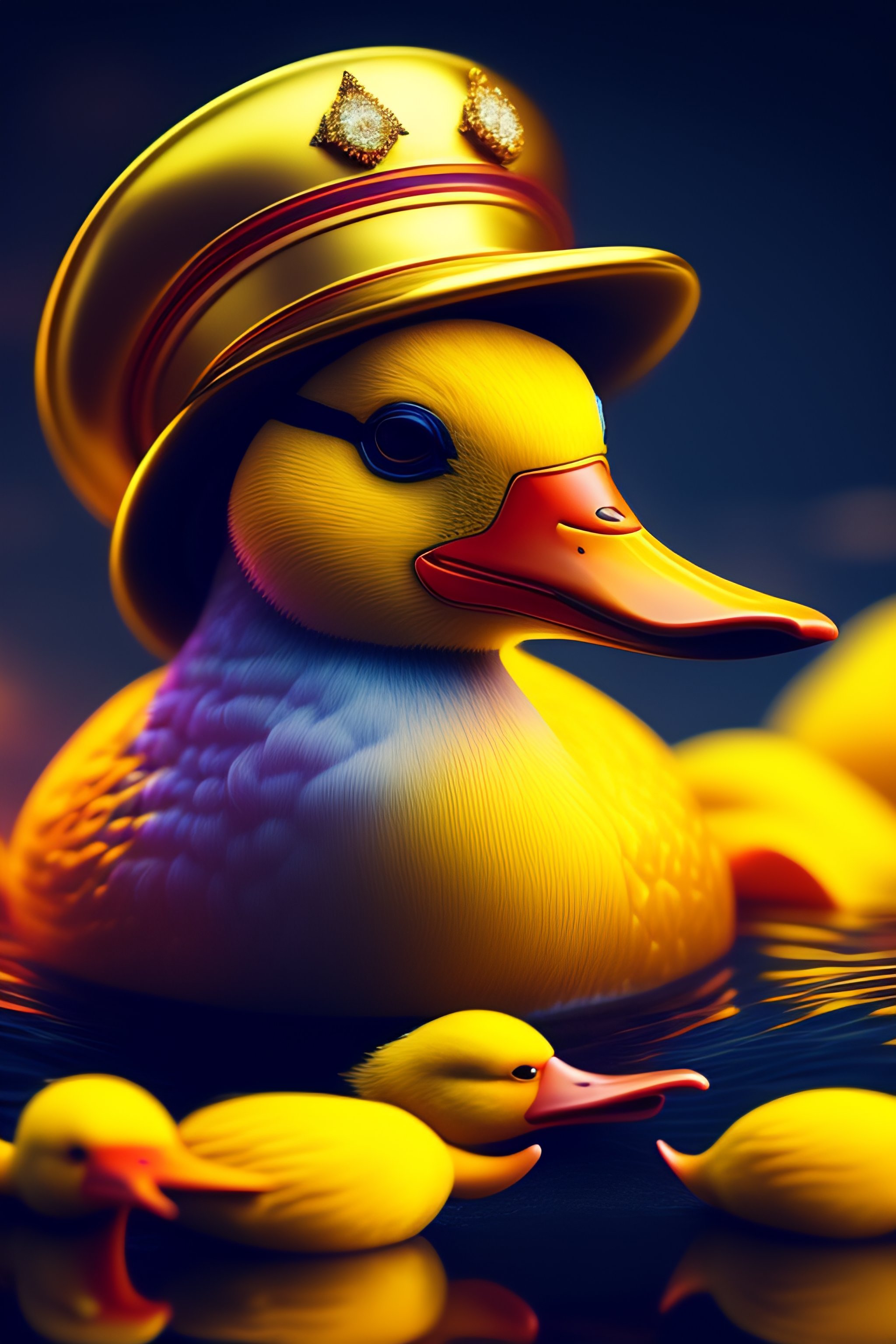 Lexica - A bunch of yellow ducks with a captain hat with a diamond logo ...