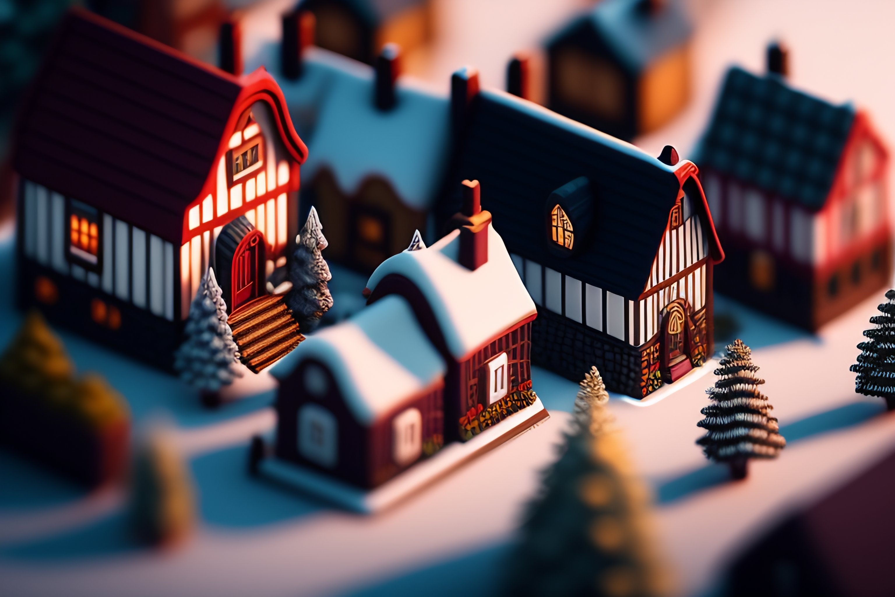 Lexica - Isometric norwegian town, unreal engine voxel render, pixel art