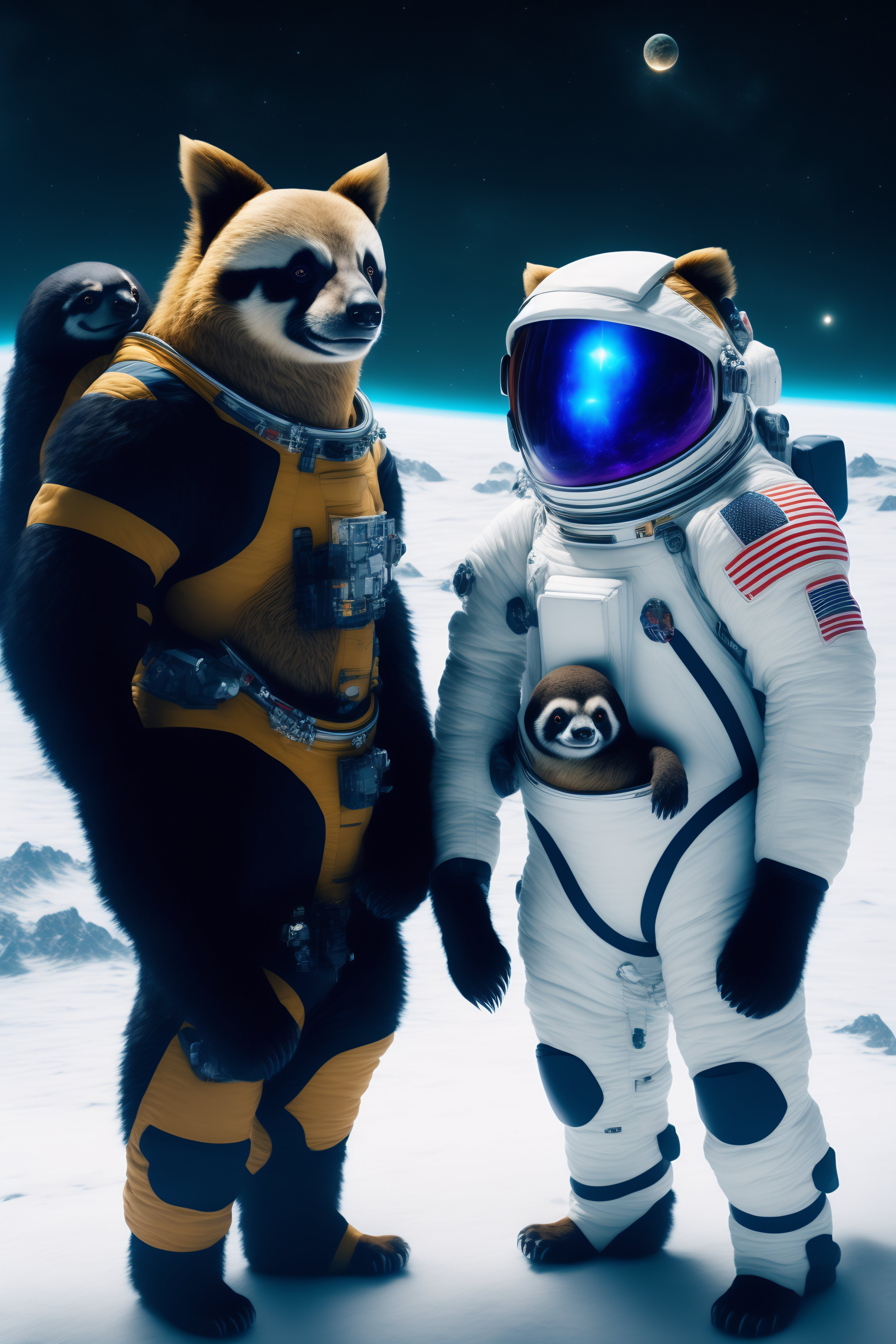 Lexica - A wolverine in a space suit next to a sloth in a space suit on ...
