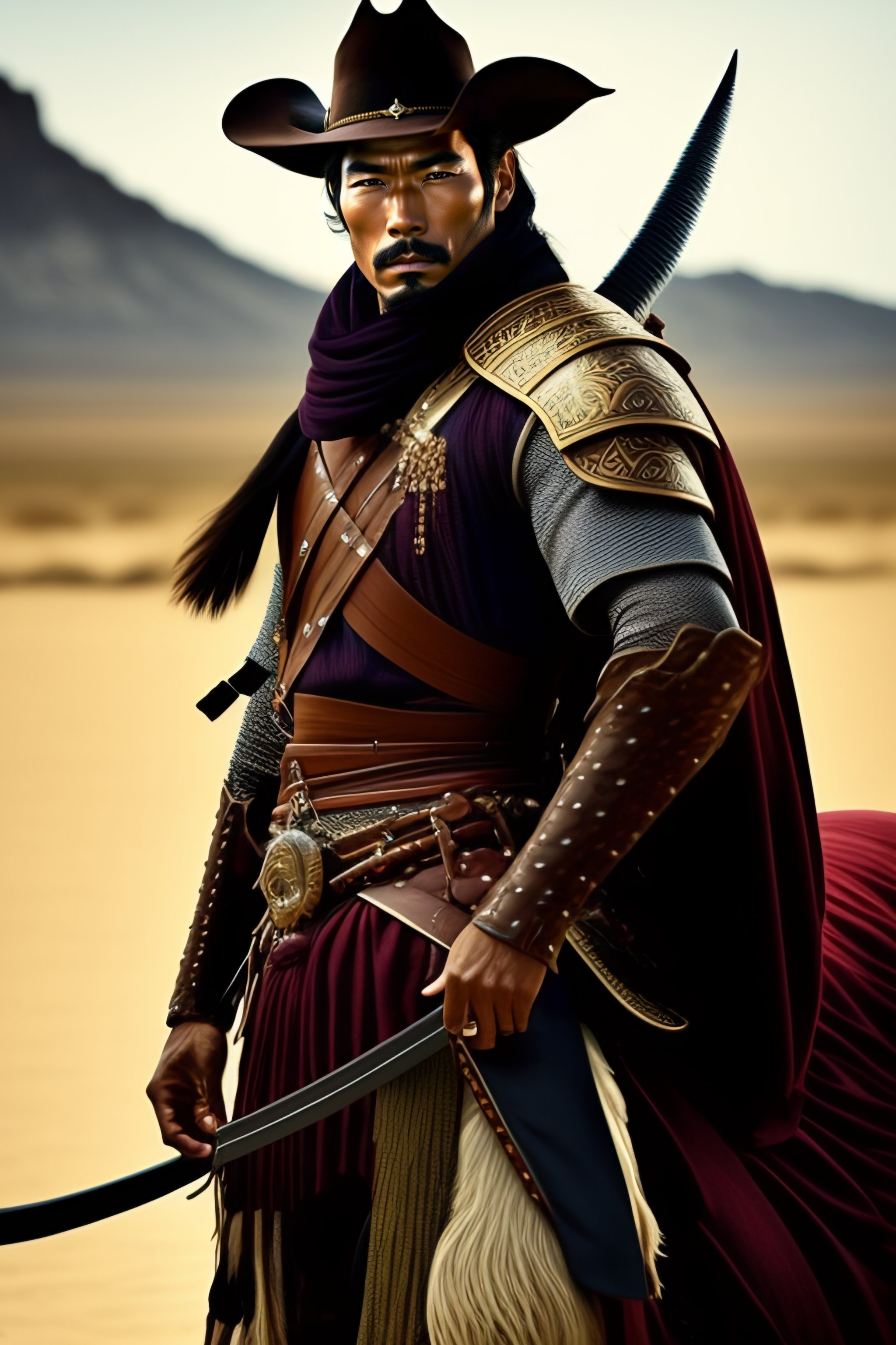 Lexica - Male non-asian samurai cowboy. He looks like Clint Eastwood ...