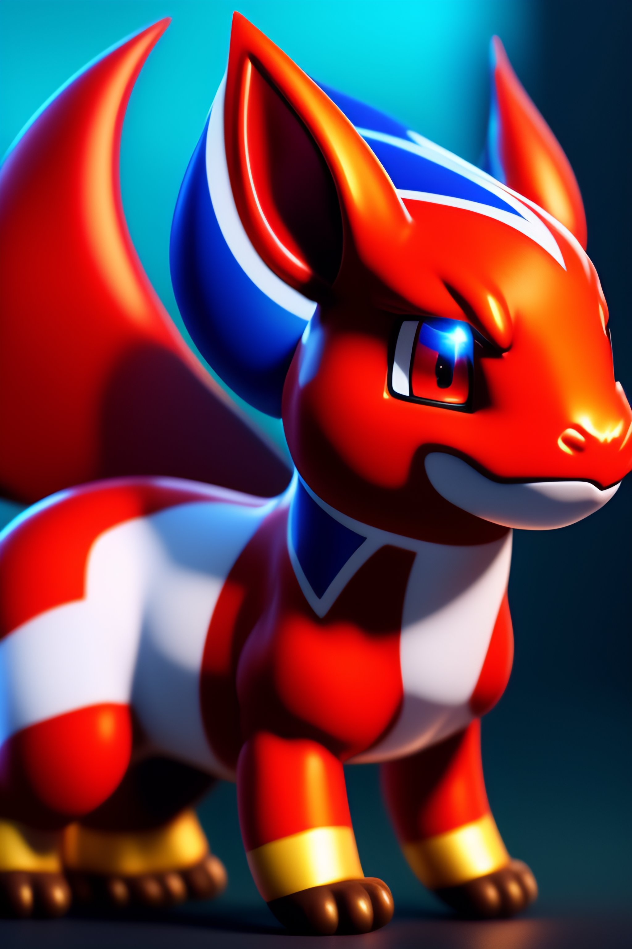 Lexica - A fire type red pokemon with blue stripes