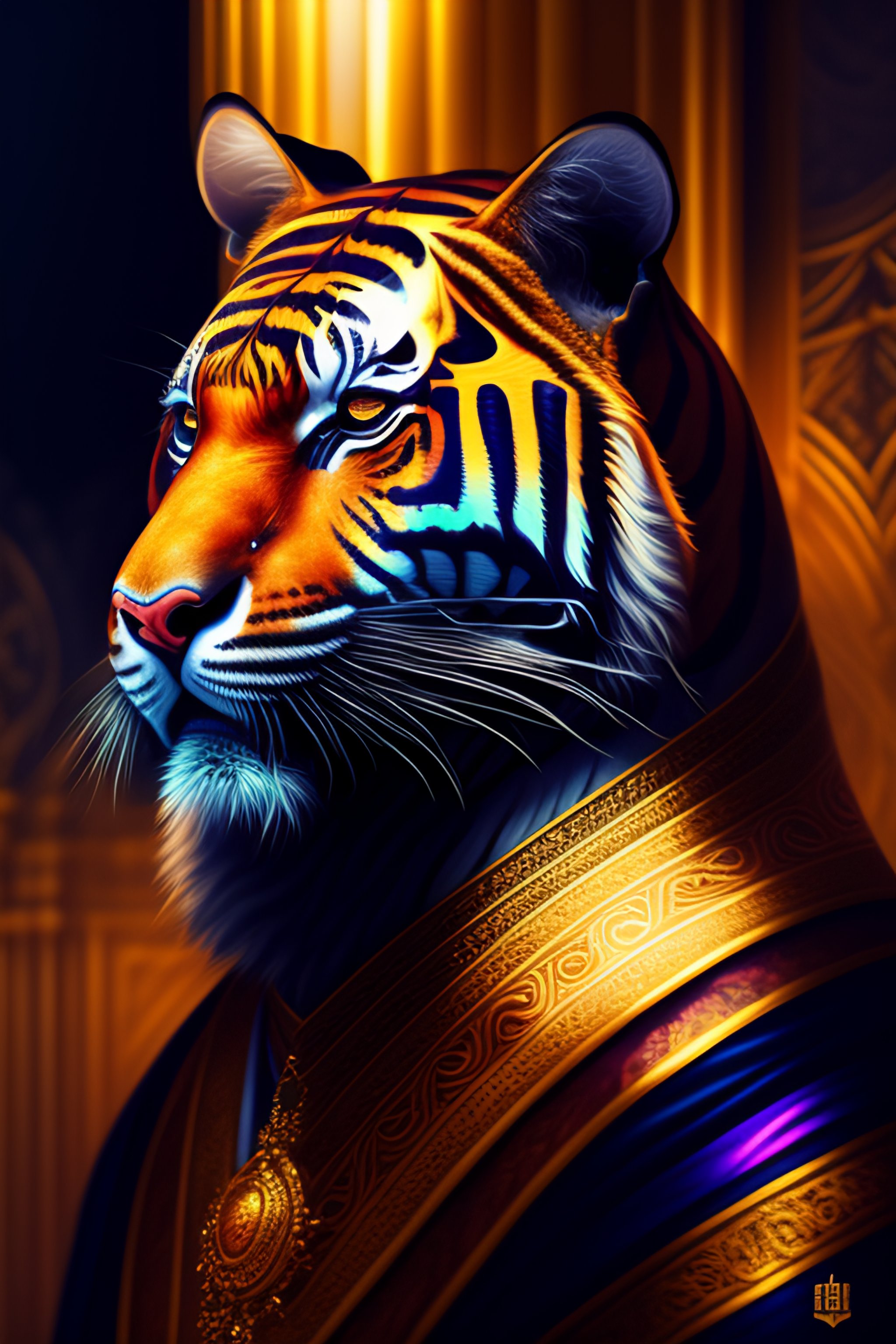 Lexica - Centered detailed portrait of a masked tiger wearing a ...