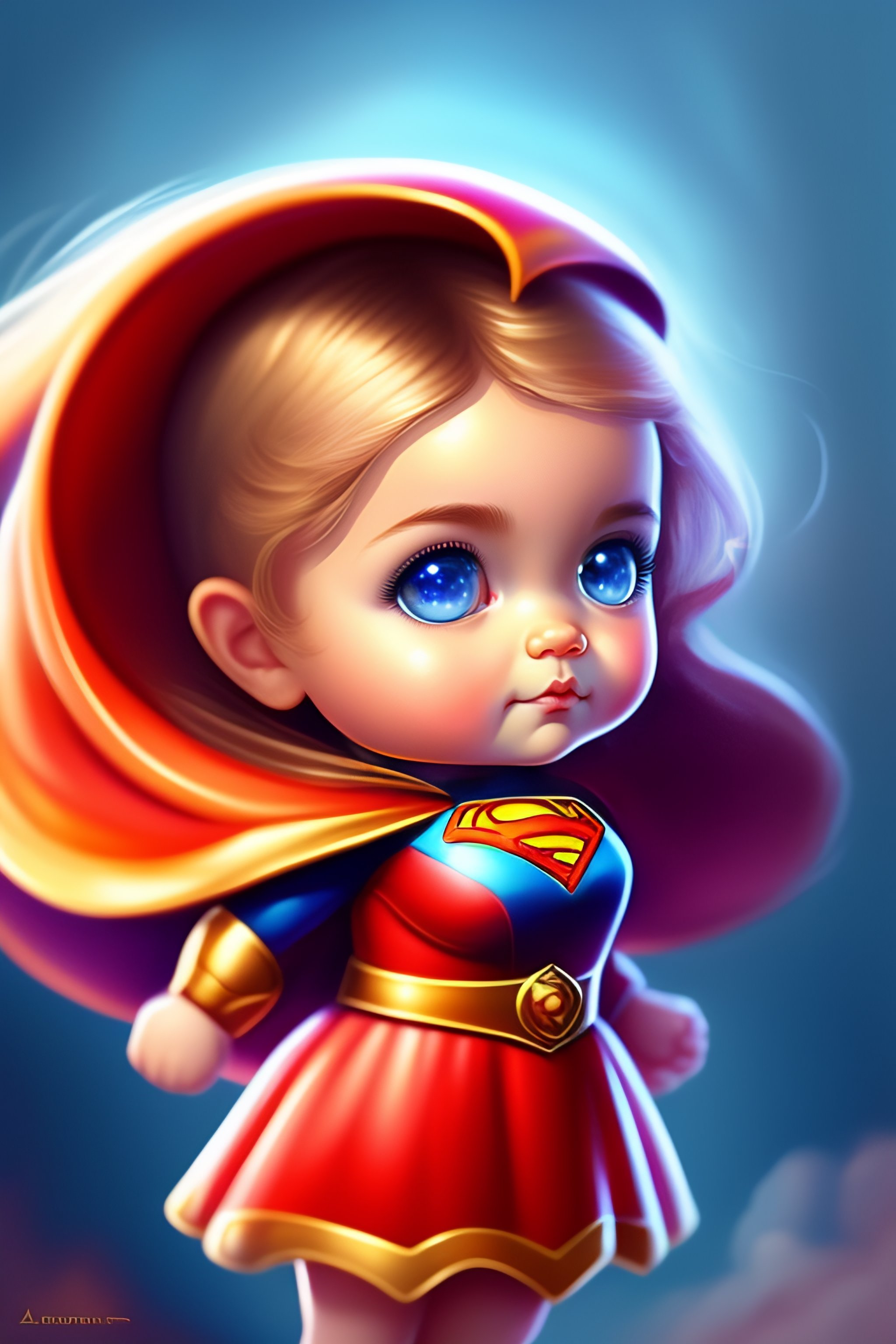 Lexica - Cute and adorable cartoon supergirl baby, fantasy, dreamlike ...