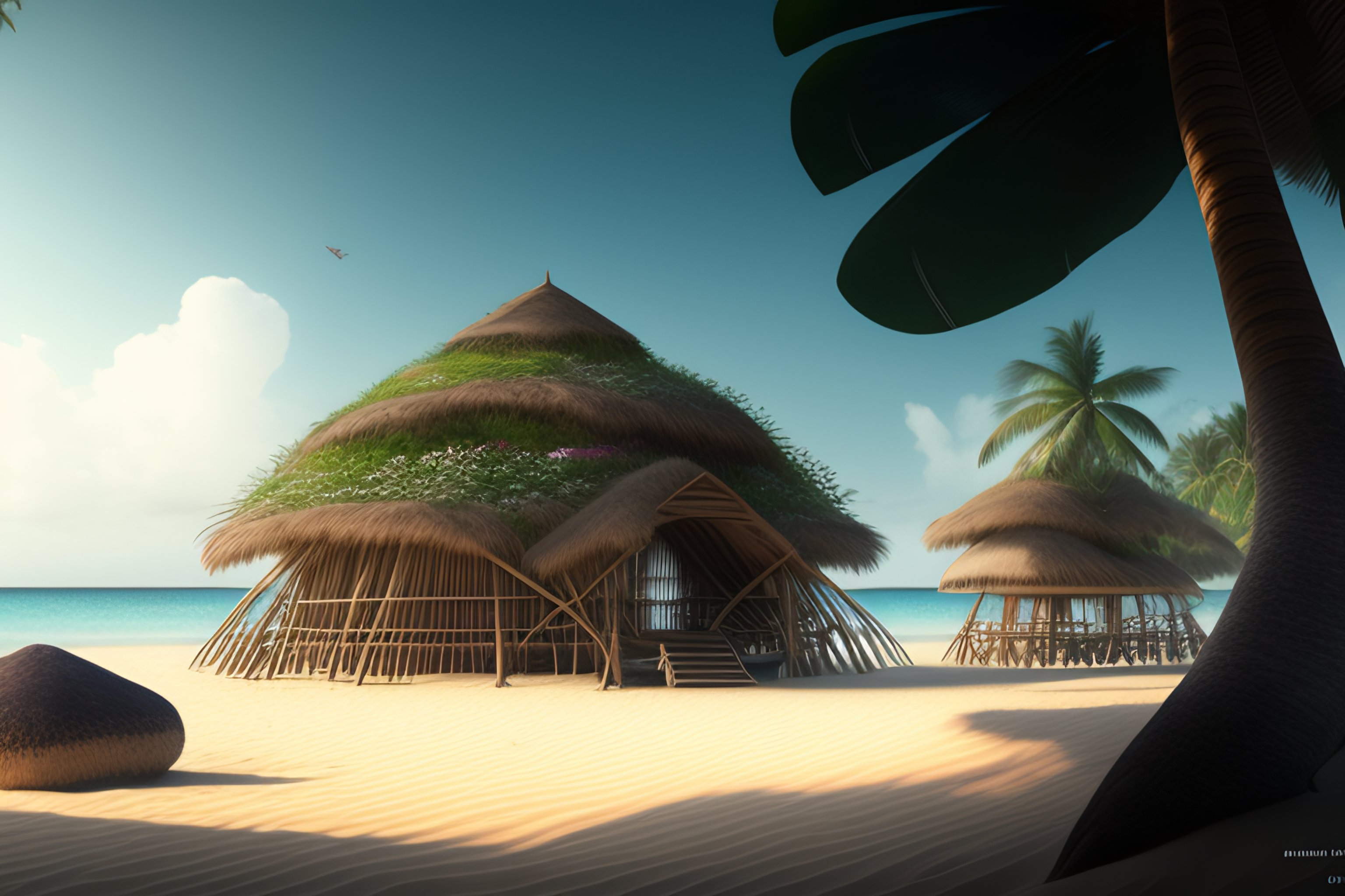 Lexica - Giant hut bamboo on tropical island beach yucca giant shells ...