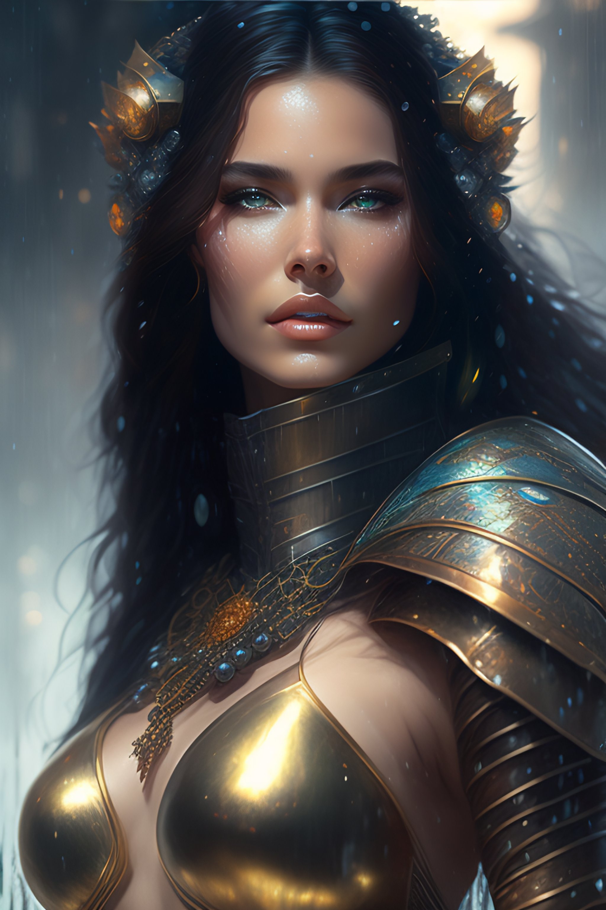 Lexica Portrait Of A Beautiful Woman Wearing A Cyberpunk Armor Drenched Body Wet Dripping
