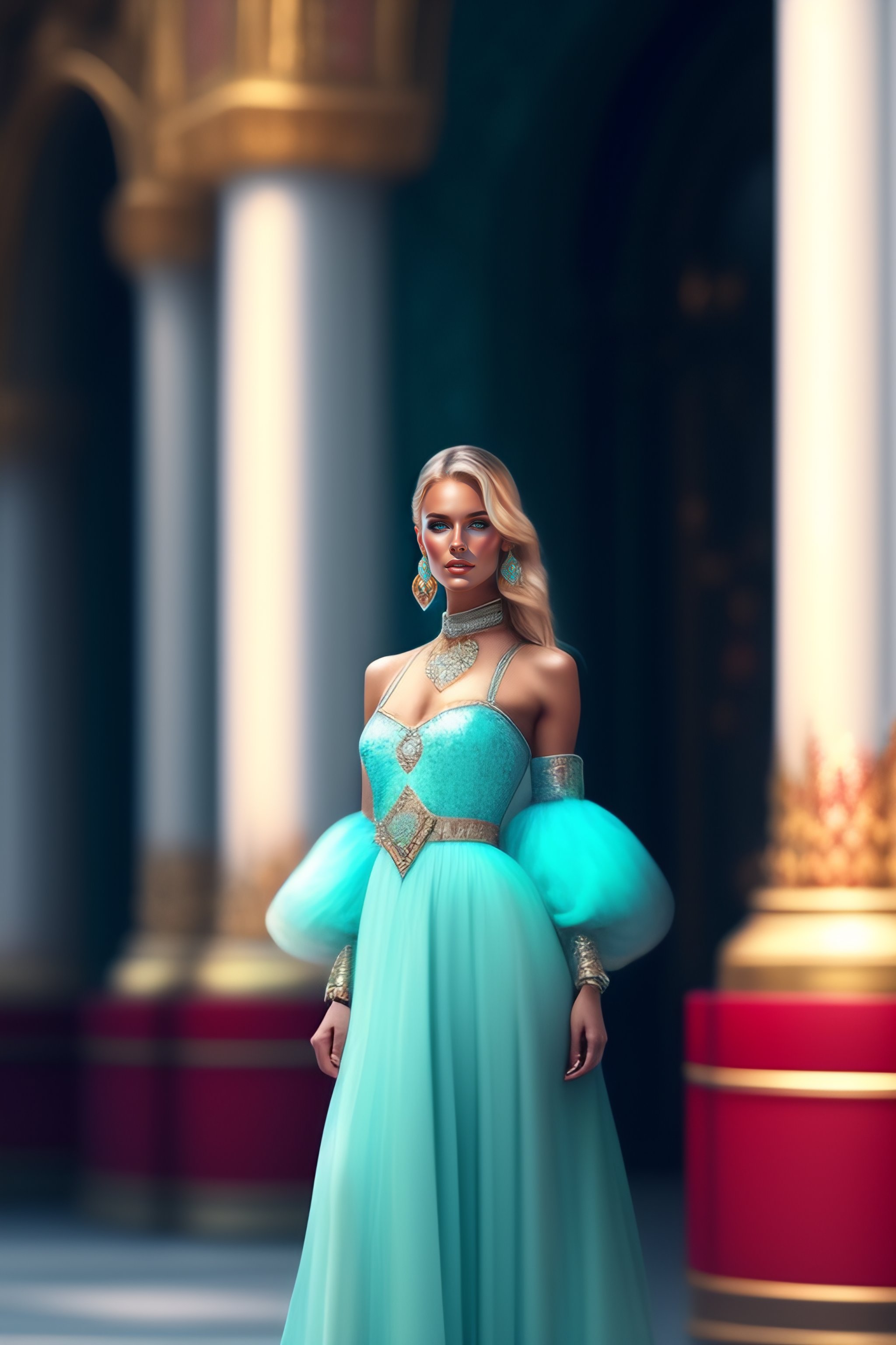 Lexica - Beautiful blonde princess woman wearing turquoise clothes and ...