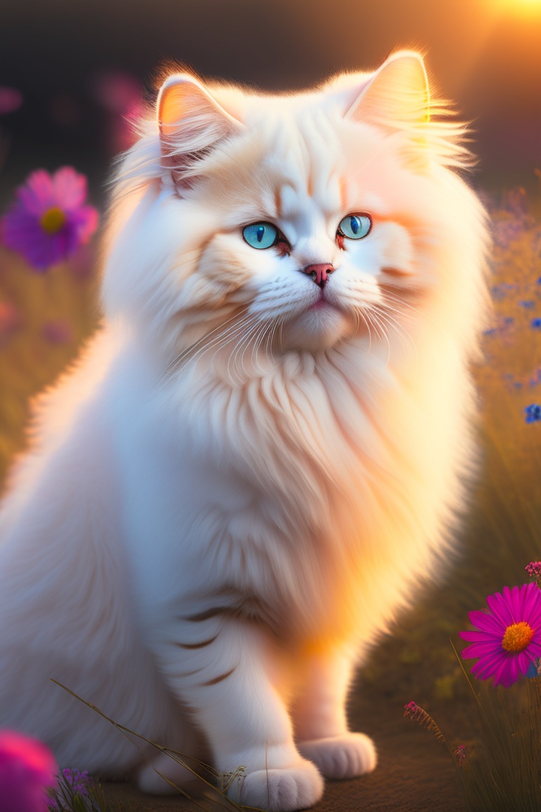 Lexica - A pretty cat in the middle of a field of flowers. A soft and ...