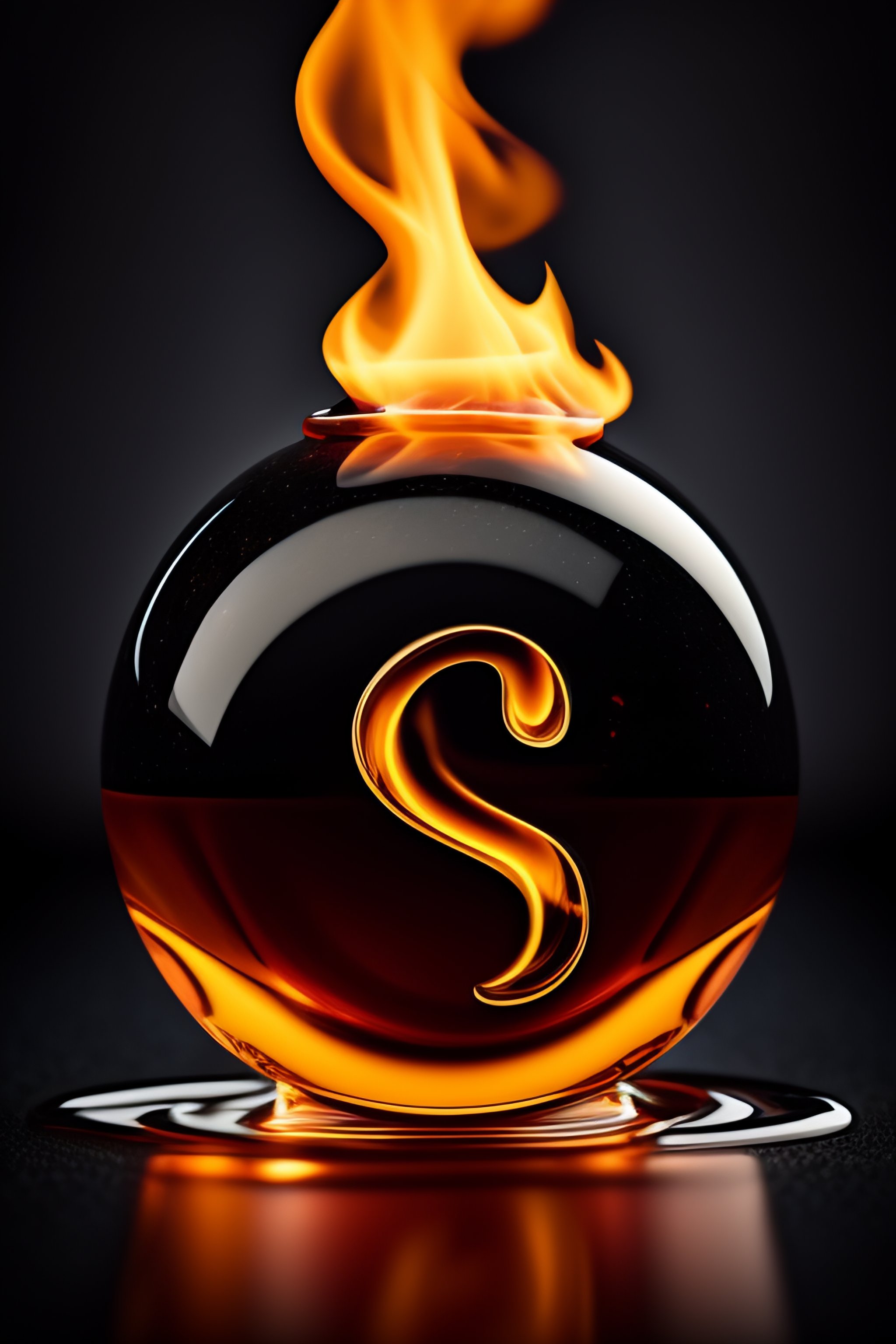 Lexica - Eight ball made in water, black, with a number 8 on fire in ...