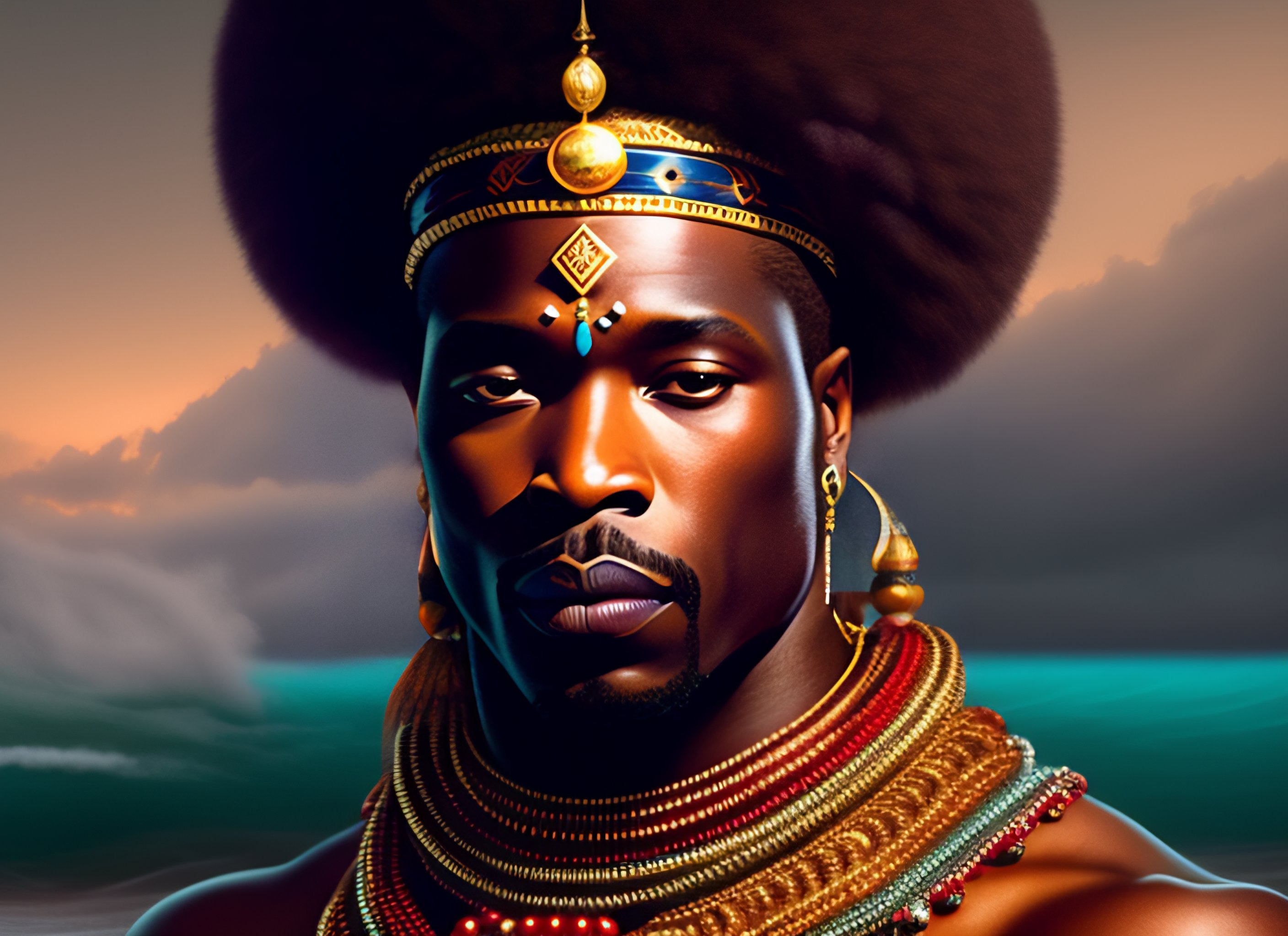 Lexica - Surreal illustration of the legendary King Chaka the Zulu