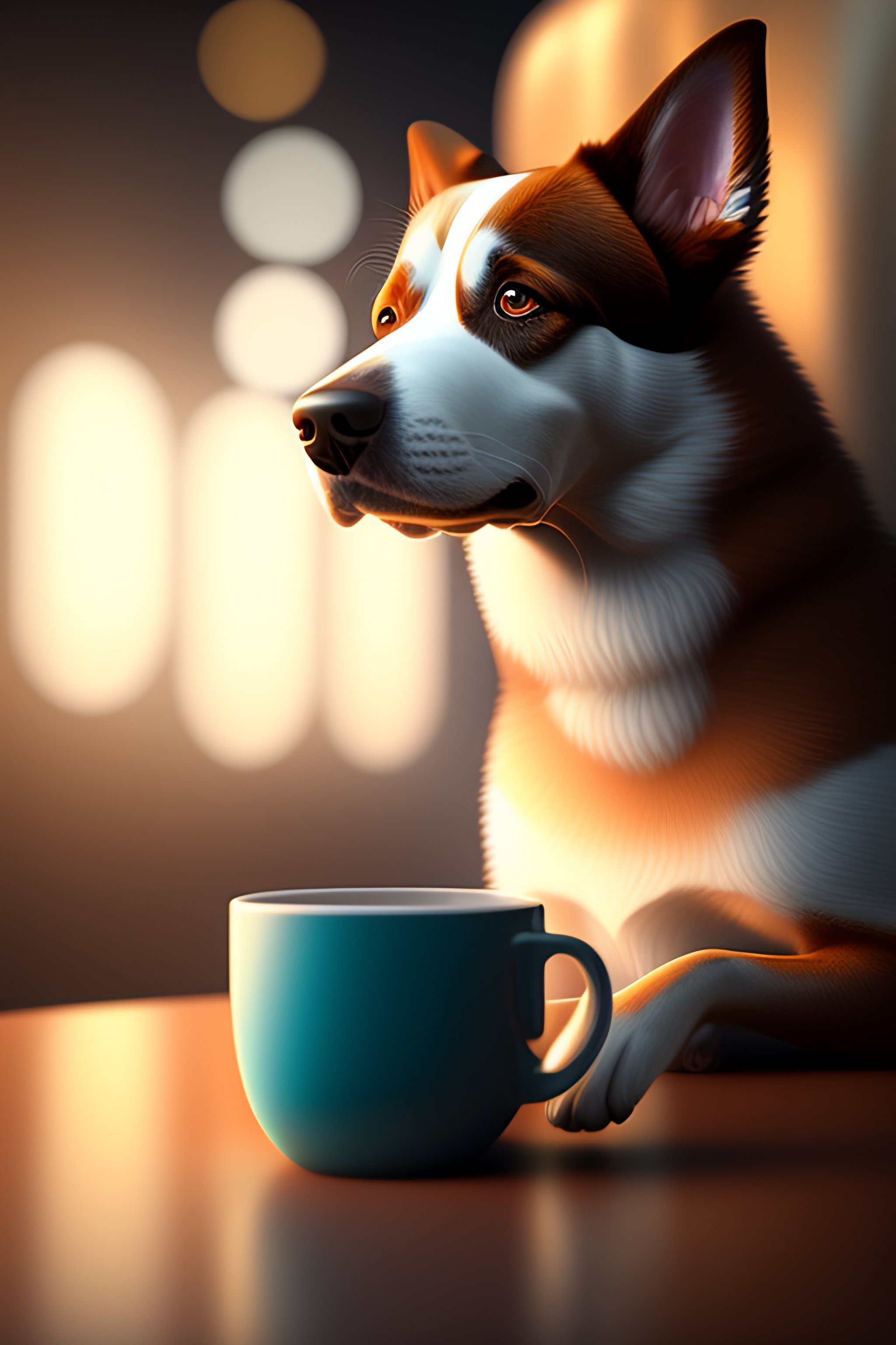 Lexica - Furry dog drinking coffee, cinematic lighting, hyper detailed ...