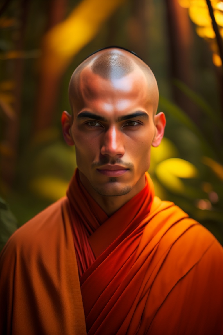Lexica - Editorial photography, a male monk stands in the heart of a ...