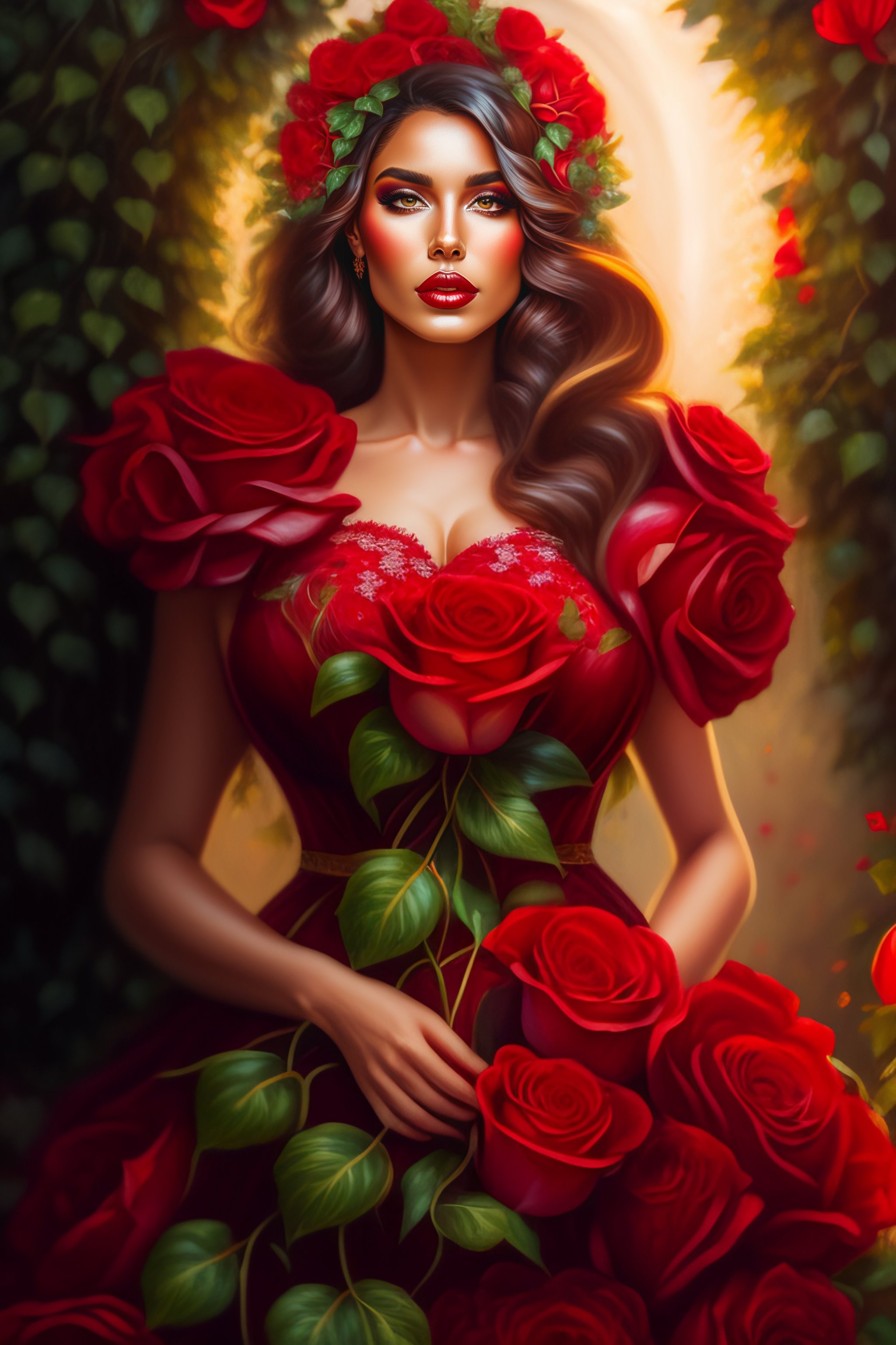 Lexica - Full body image of a beautiful woman covered in ivy and red ...