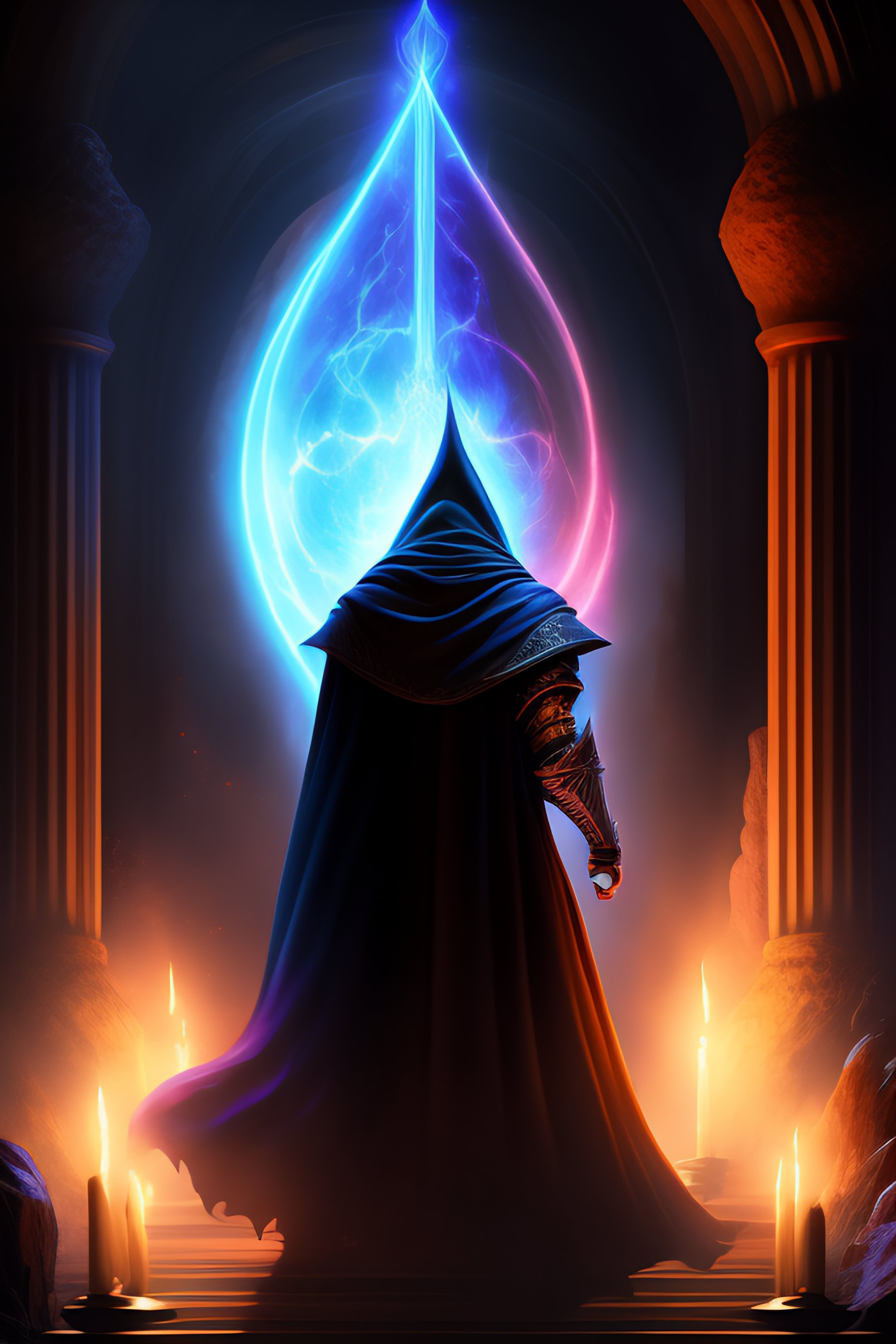 Lexica - Full body of a handsome cloaked wizard casting a spell, D&D ...