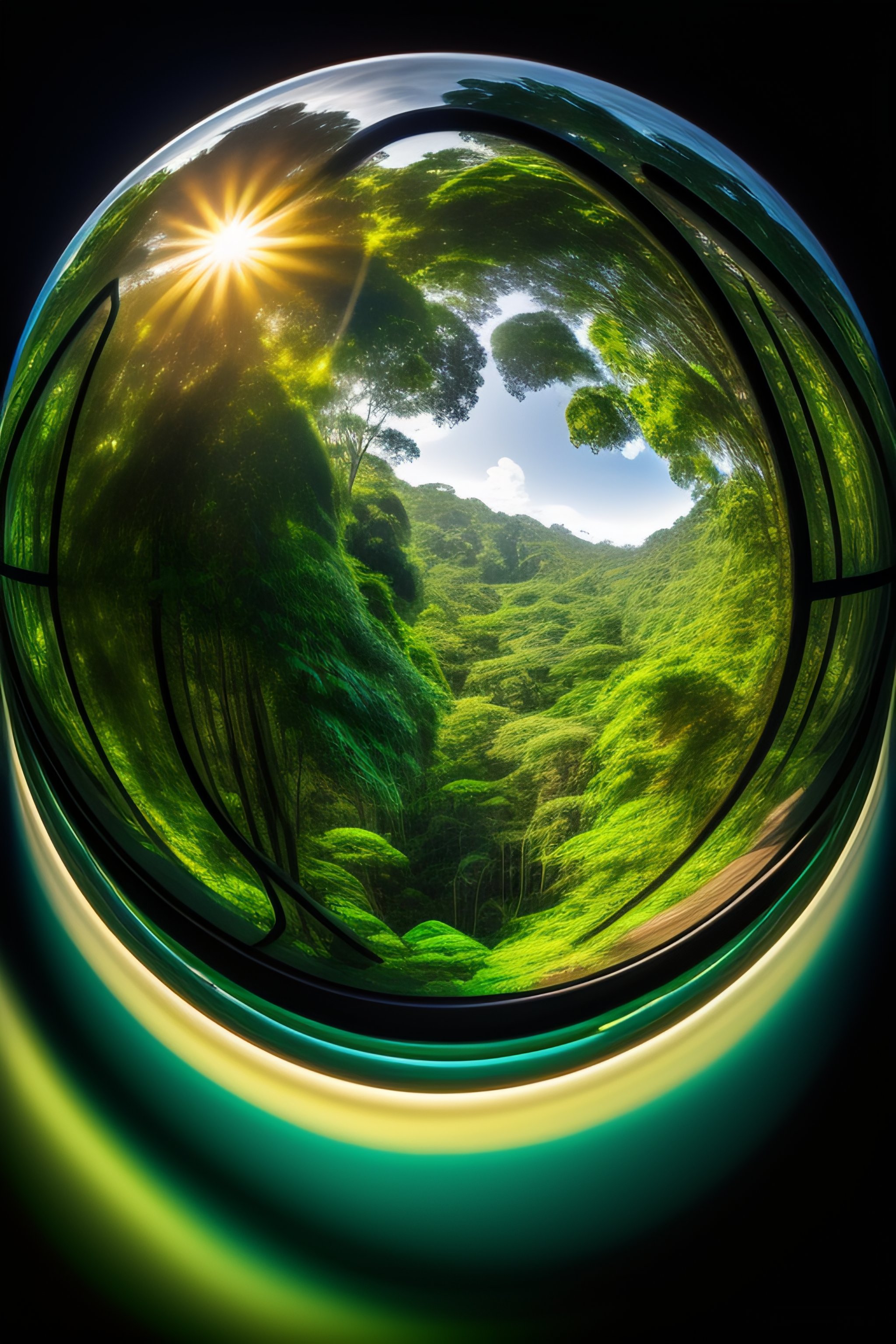 Lexica - Photo of a glass sphere in the amazon rainforest