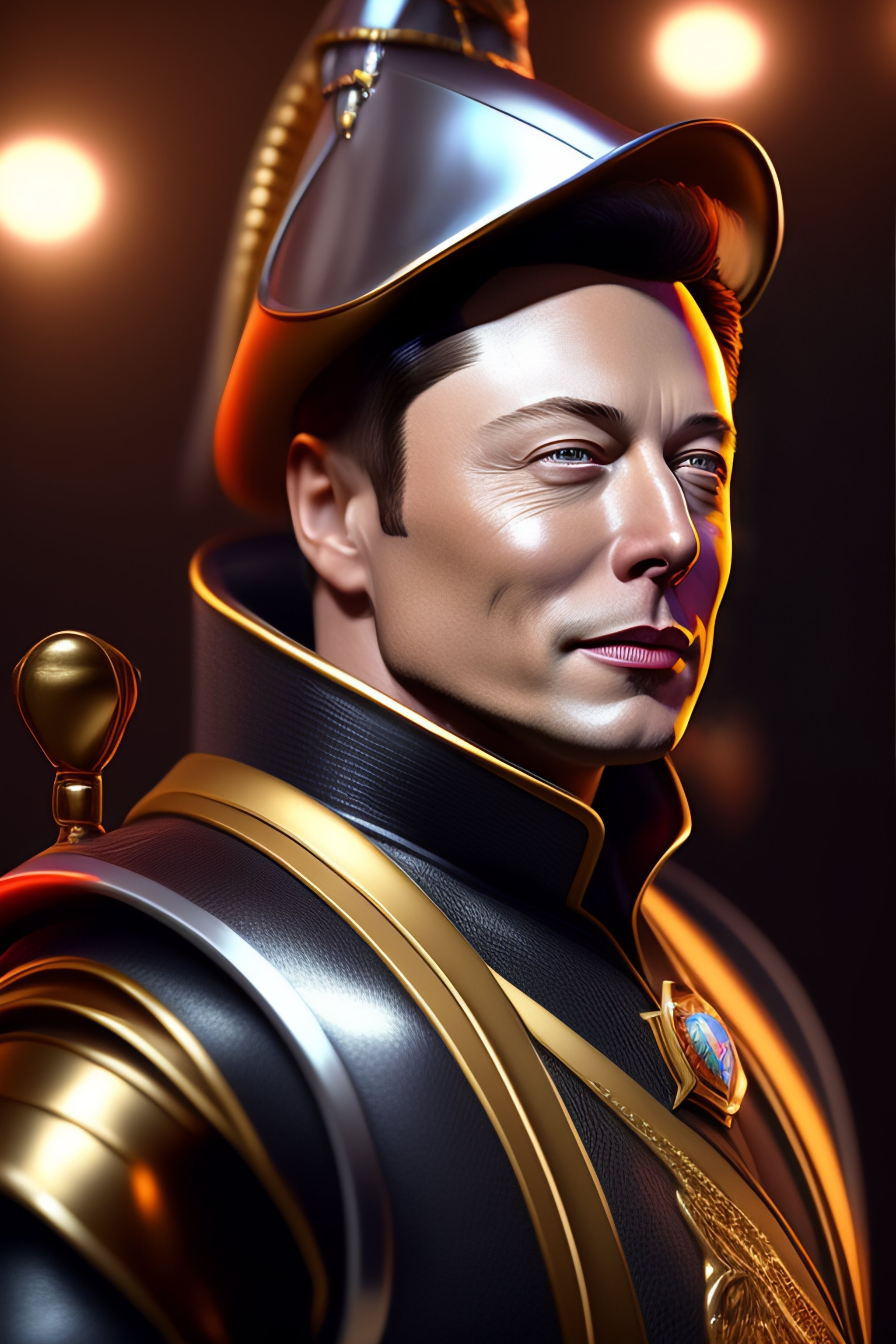 Lexica - Zoomed out. Realistic 3D representation of elon musk wearing a musketeer costume ...