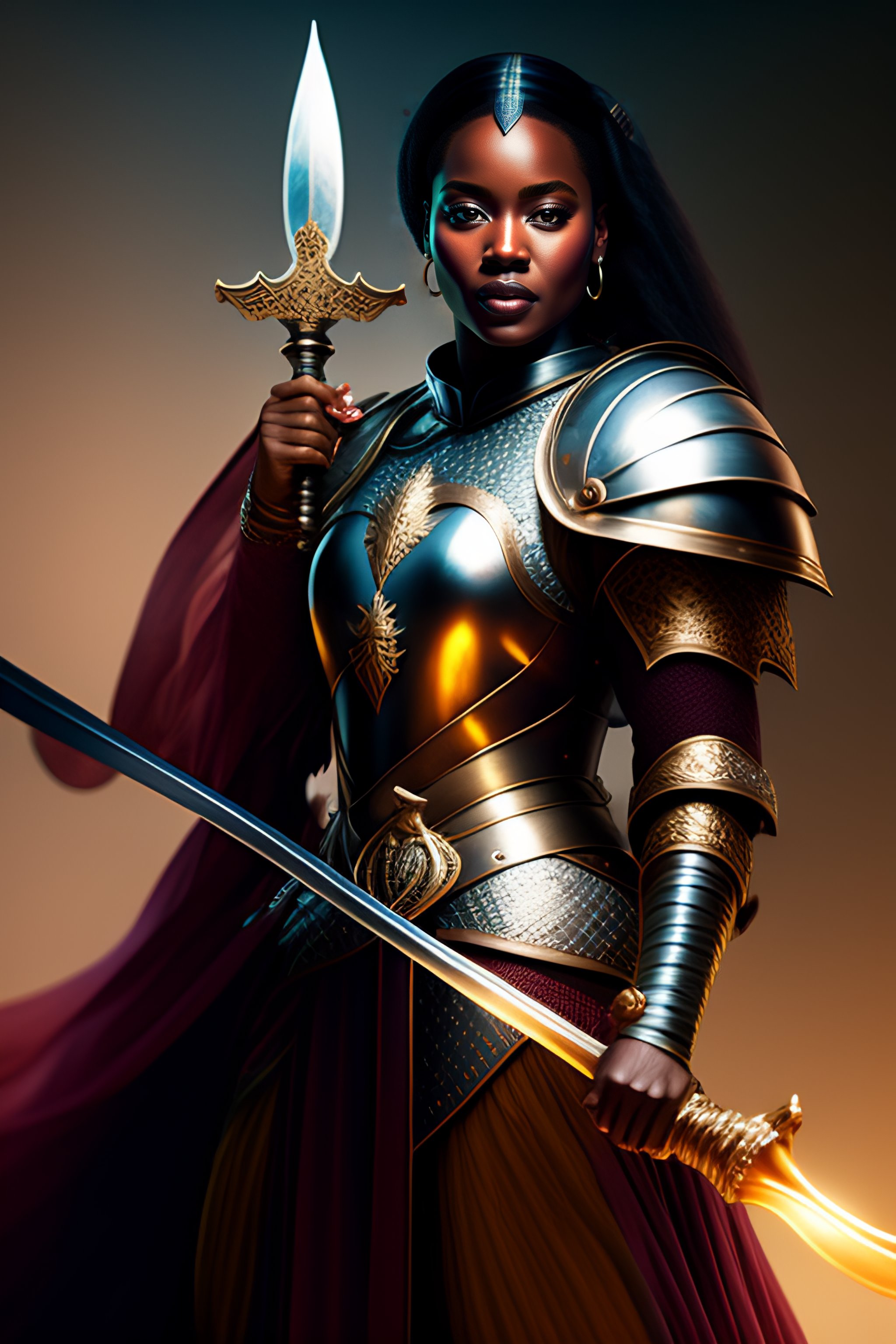 Lexica - African american woman as a Glistening Knight holding two ...