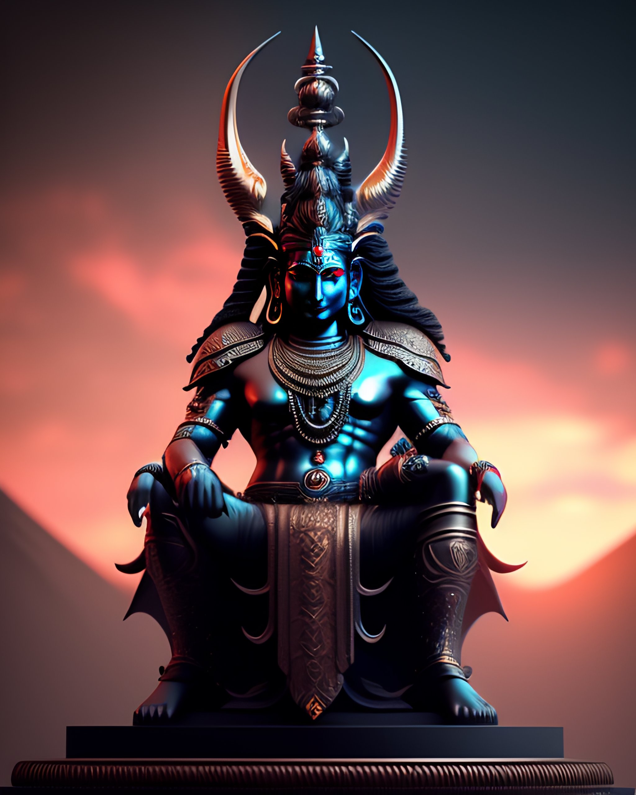 Lexica - A Armoured trishul lord Shiva. Gray hair, Low angle camera ...