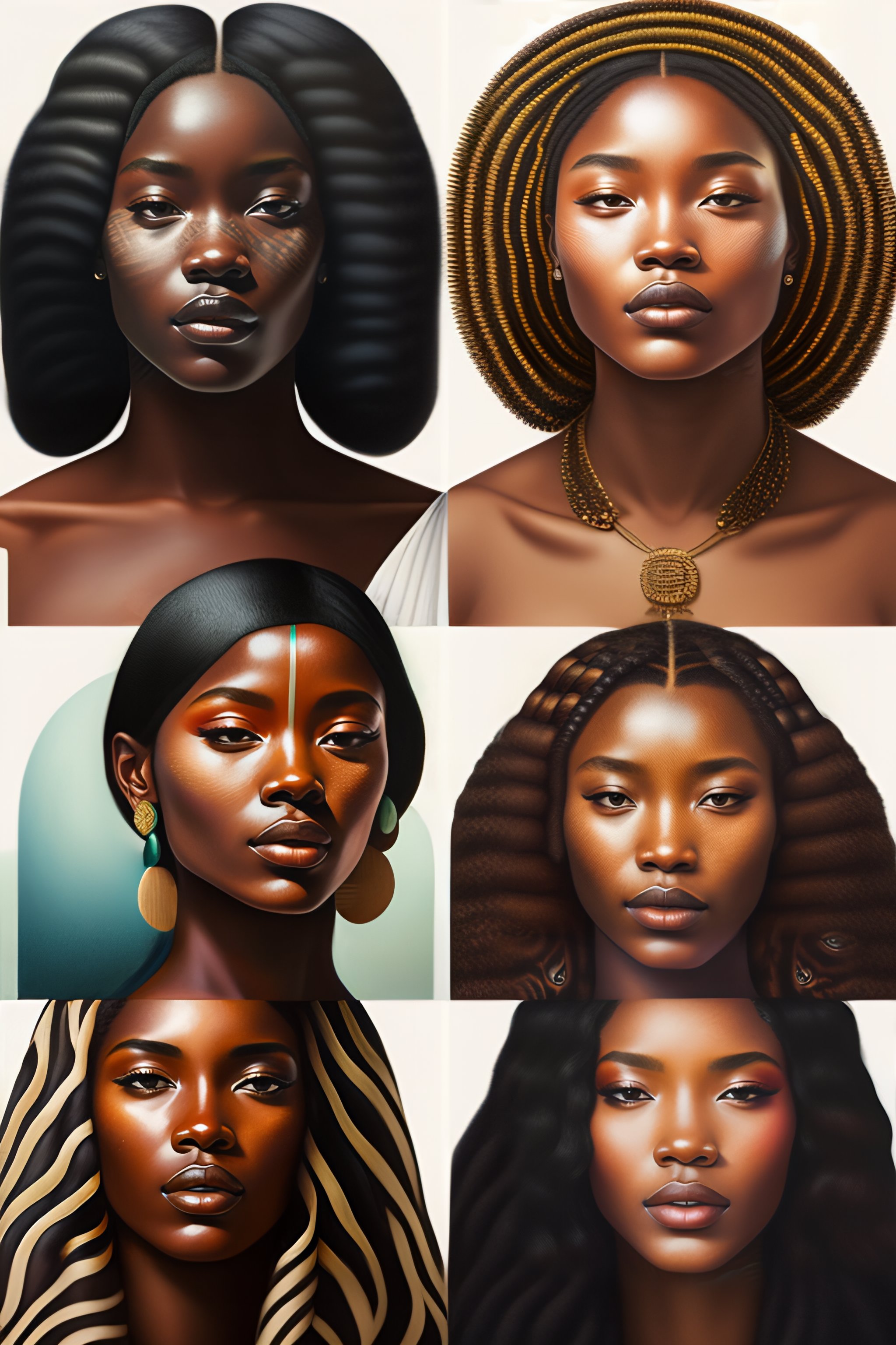 Lexica - Art hiper realists portraits of females, all in the same image ...