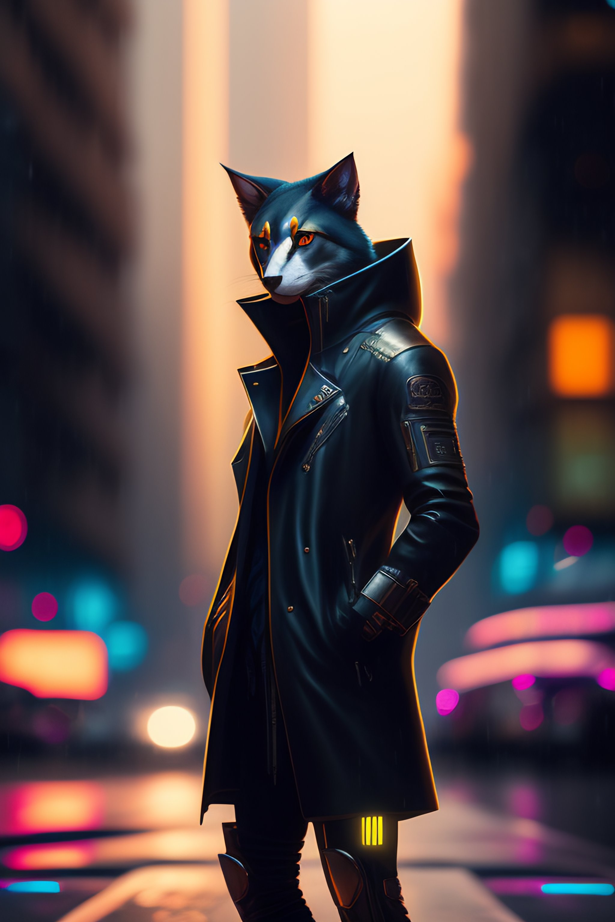 Lexica - Character portrait of a male anthro robot with a tail wearing ...