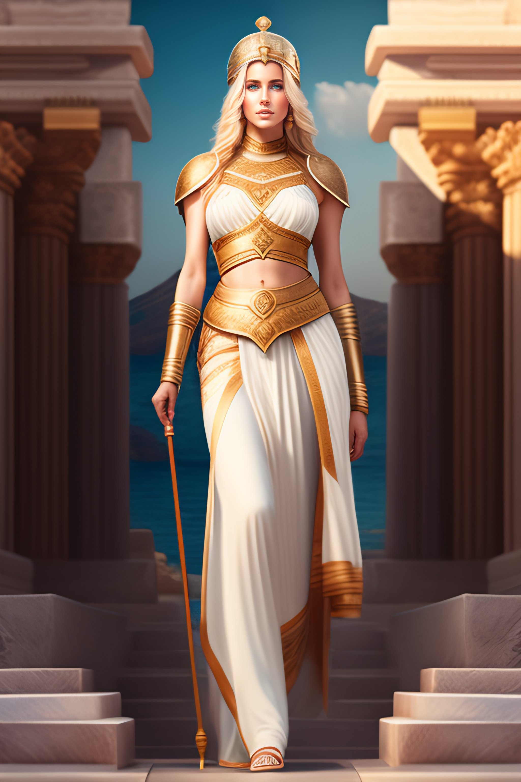 Lexica - Full body shot photo of Athena Pallada, greek goddess, hoplite ...