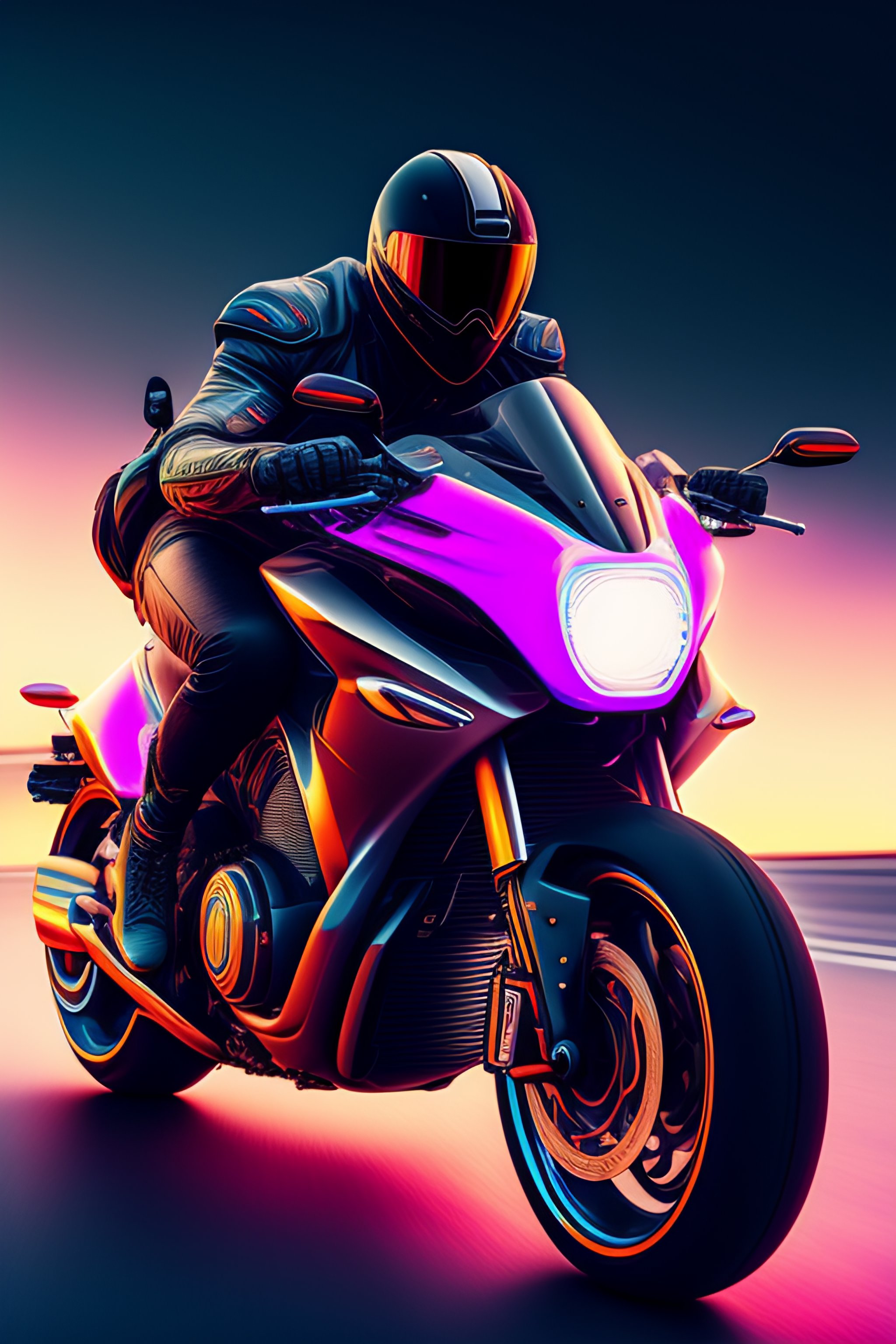 Lexica - Man driving a sport motorcycle in the future, neon, cyberpunk ...