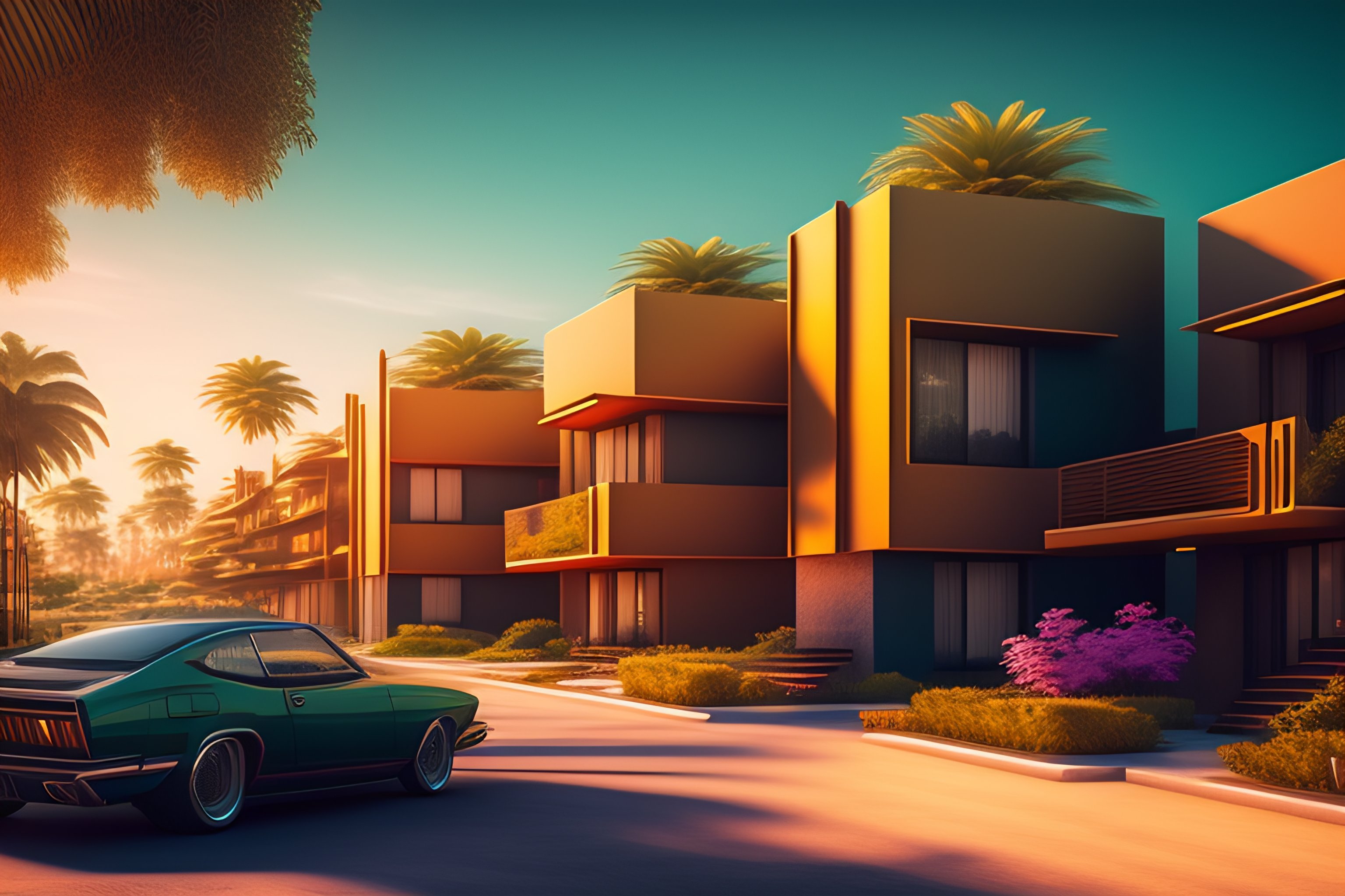 Lexica - Golden neighborhood in a vaporwave jungle, 4k, ultra realistic ...