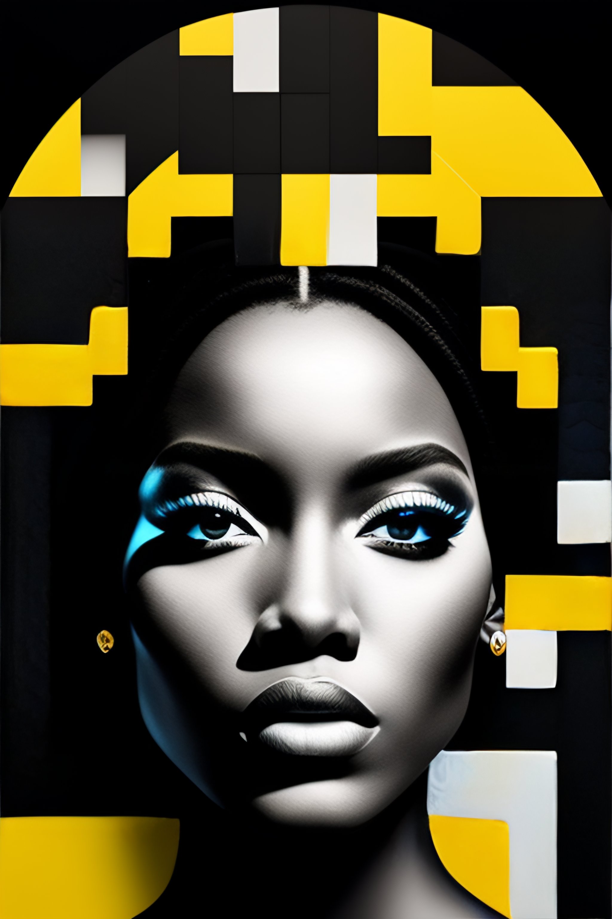 Lexica - Op art, hyper-black Monalisa female model in the streets of ...