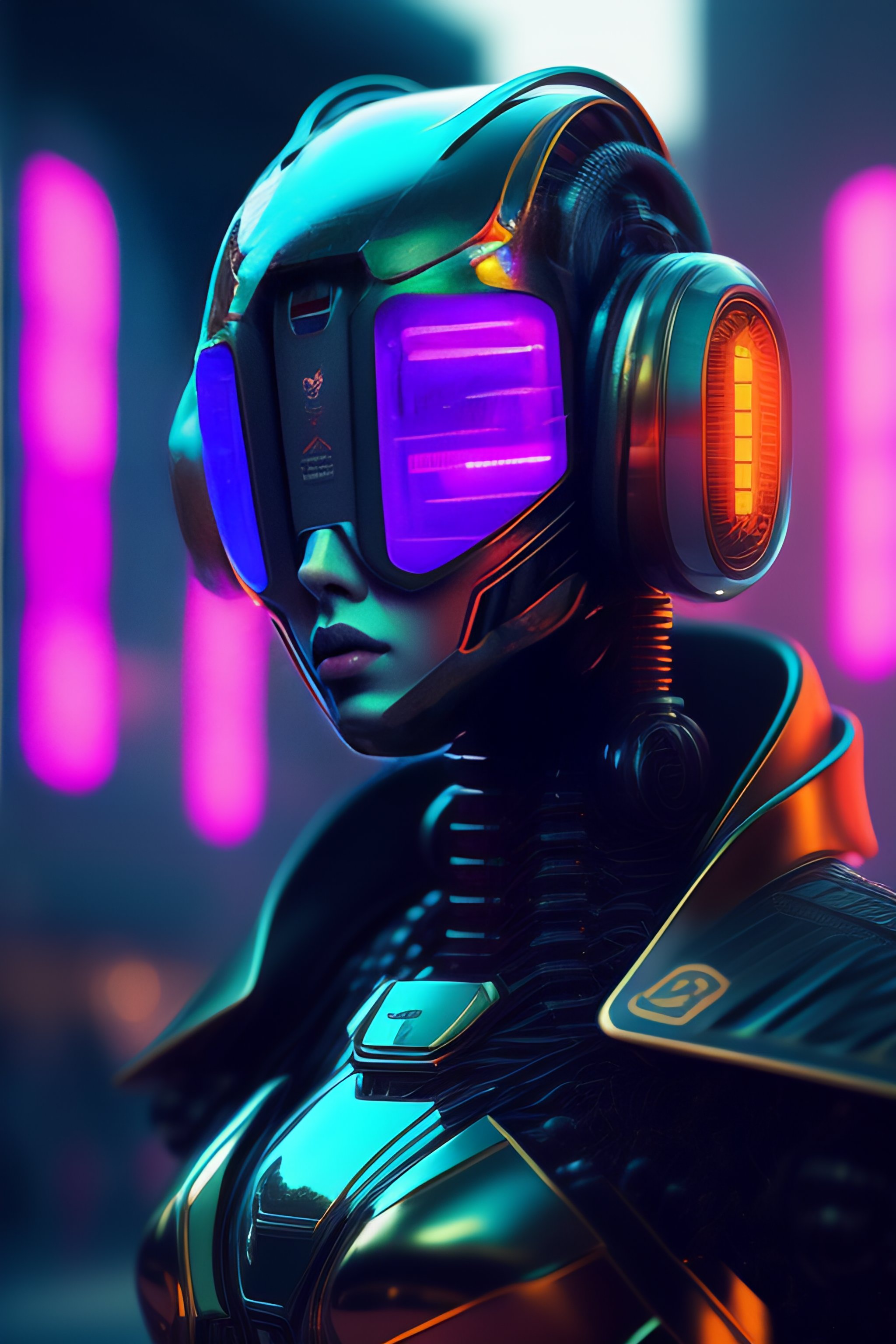 Lexica - A robot with a terrarium for a head, cyberpunk, city, neon ...