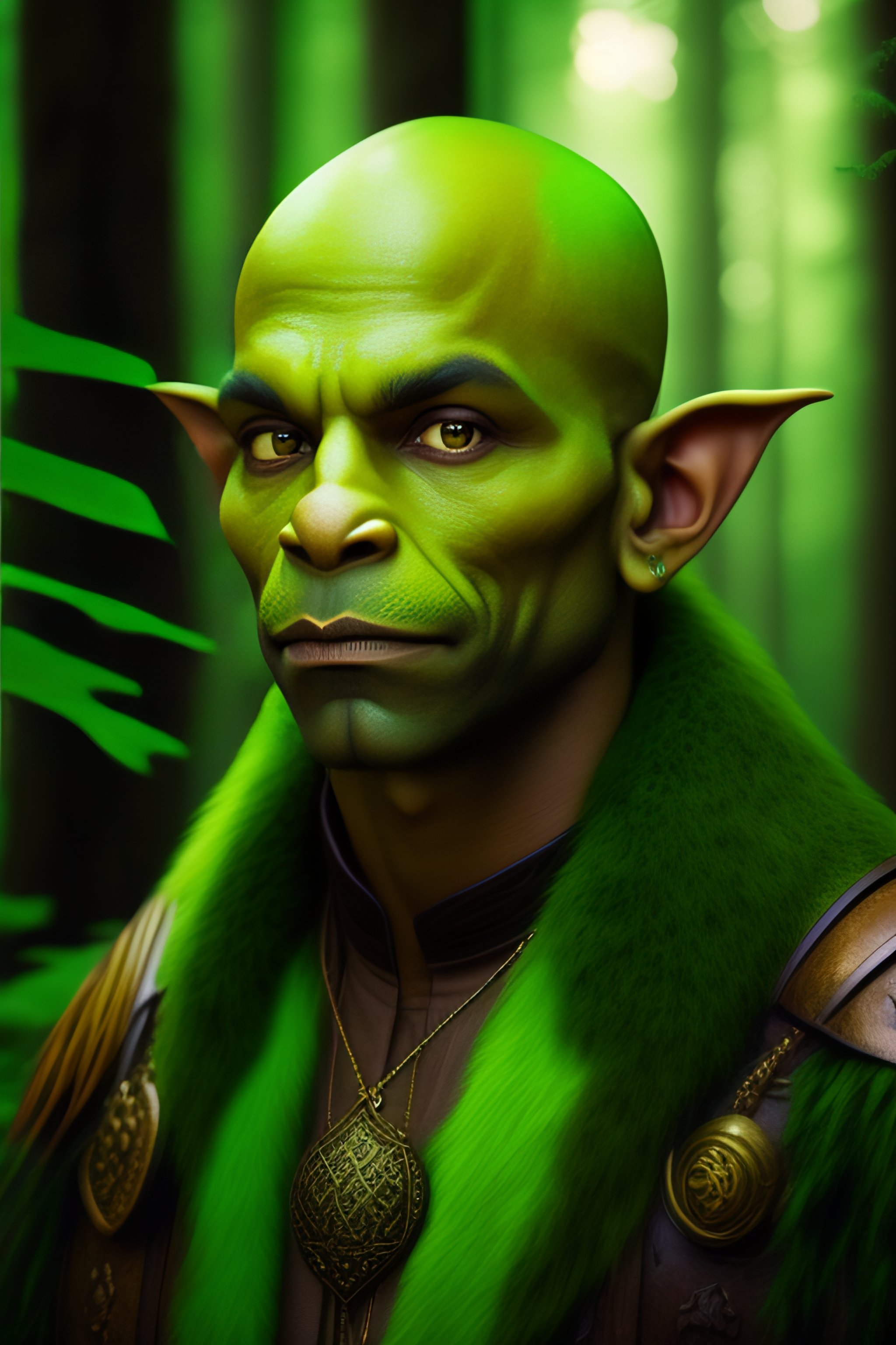 Lexica - Portrait of a small male green-skinned goblin druid with a ...
