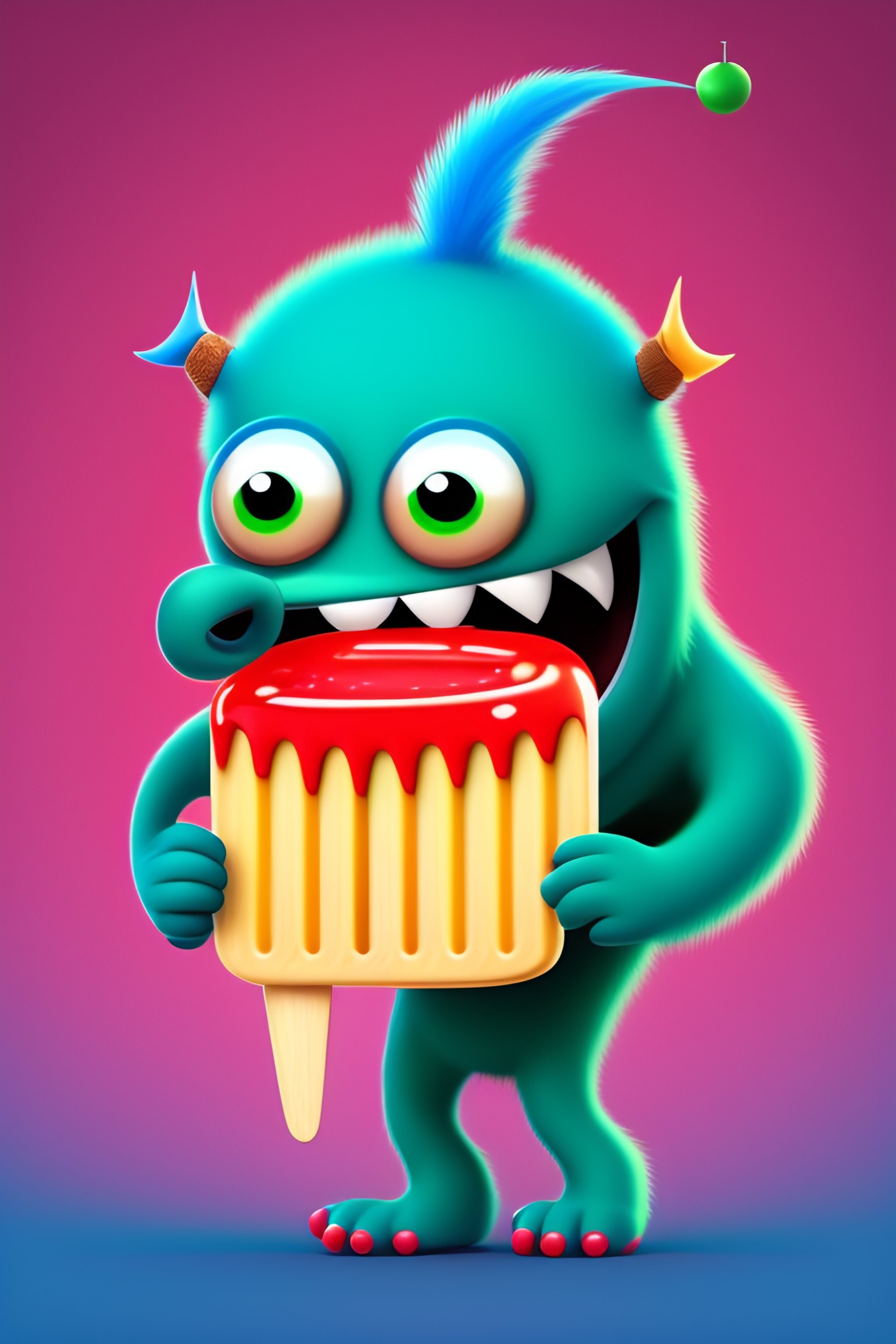 Lexica - Cartoon monster eating Popsicle