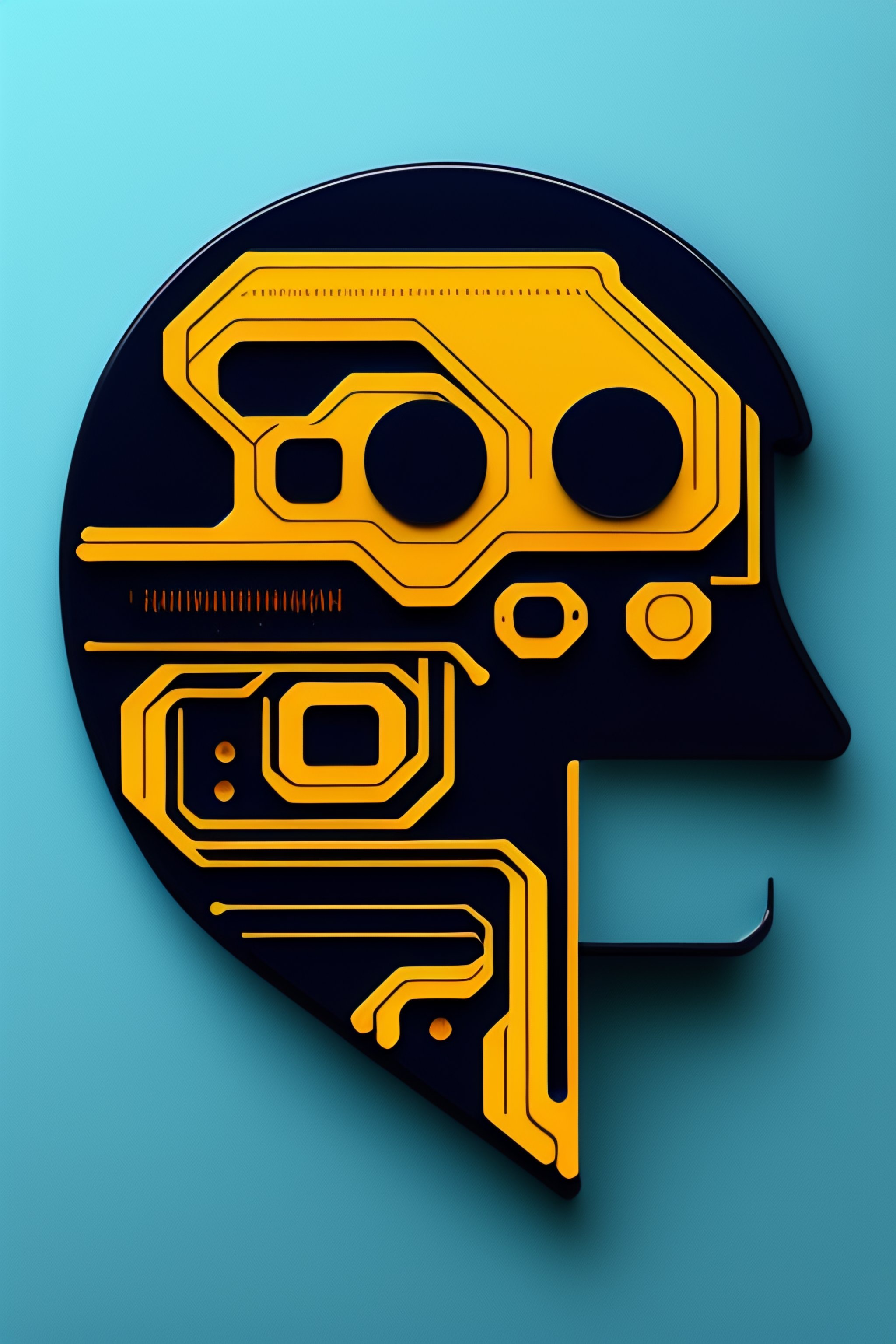 Lexica - Minimalist logo icon of a robot head made of PCB, brain, chip